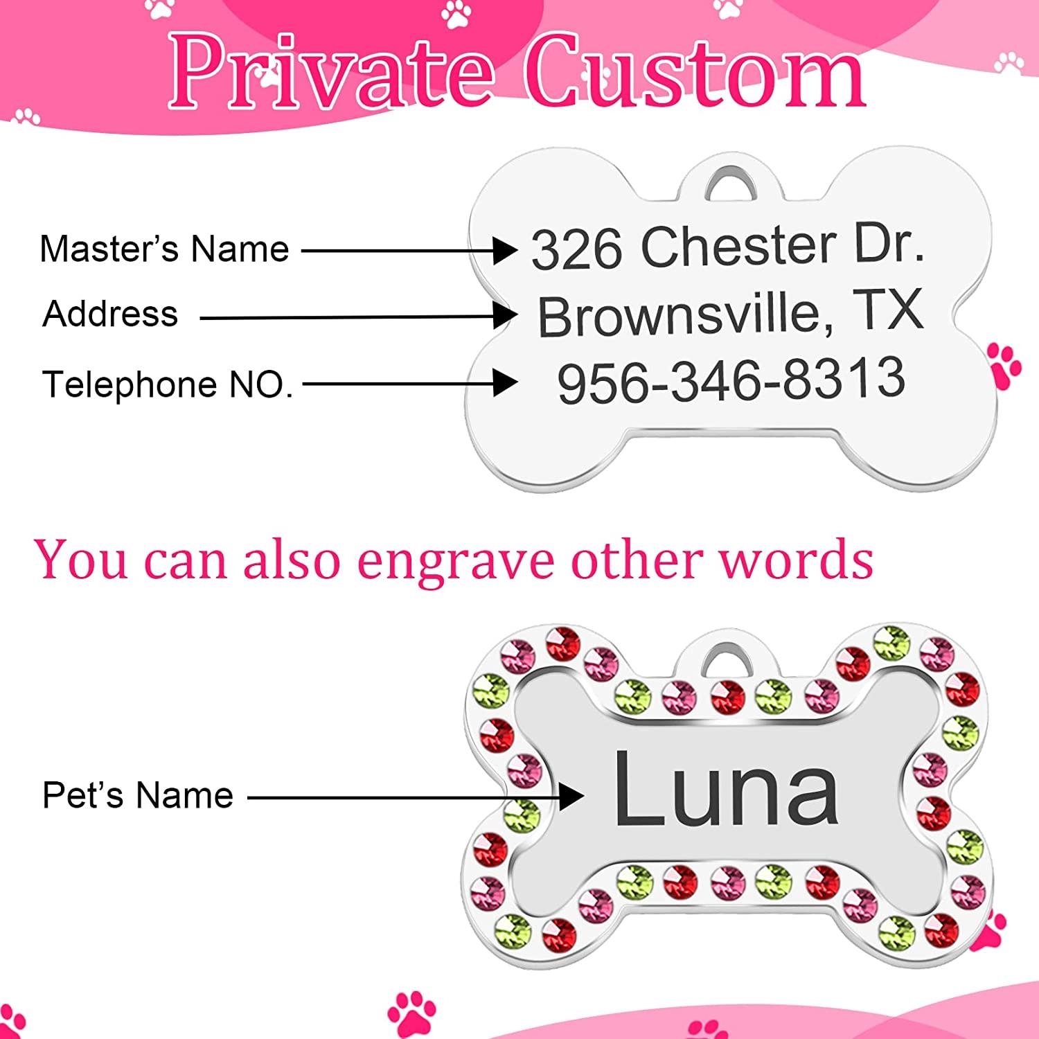 Natiform Two Sided Personalized Pet Tag for Dogs and Cats - Custom Engraved ID with Cute Glitter ...