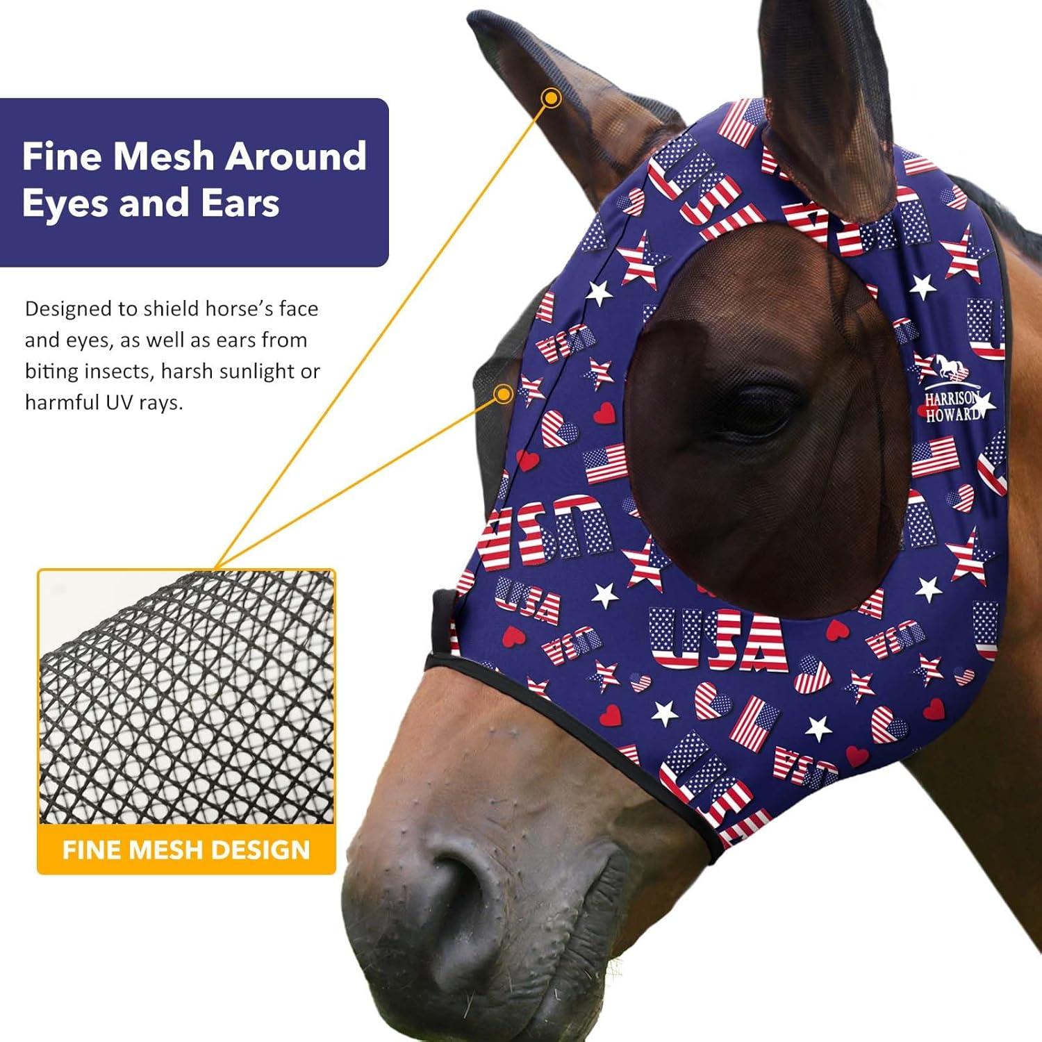 Harrison Howard Super Comfort Fly Mask - Large Eye Space UV Protection ...