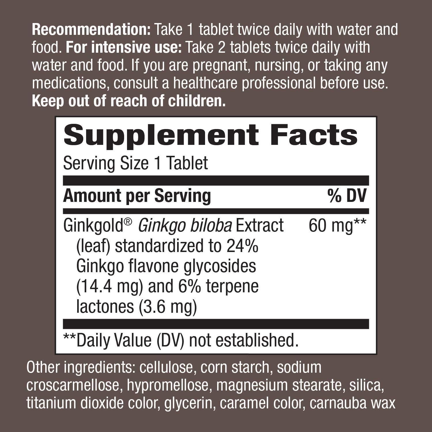 Nature's Way Ginkgold 60 mg - 150 Tablets for Memory & Cognitive ...
