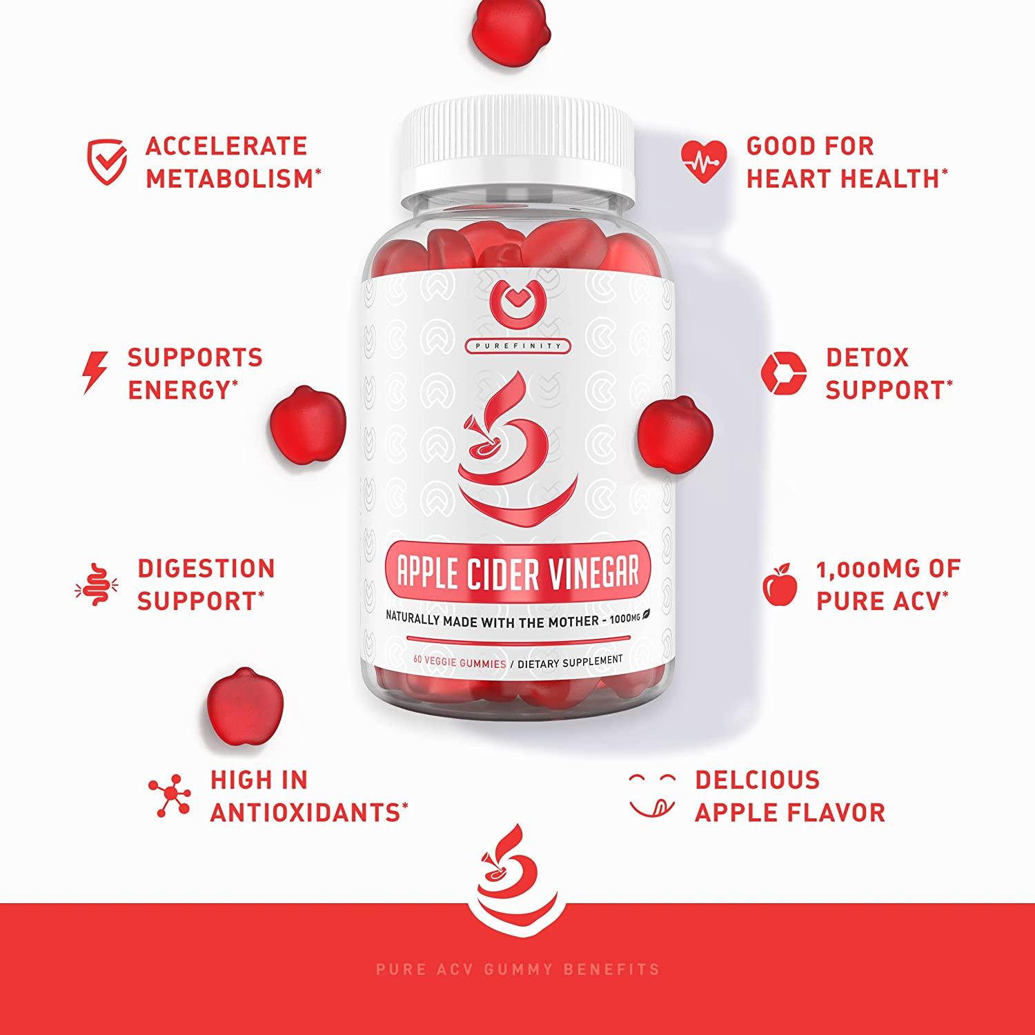 Purefinity Apple Cider Vinegar Gummies Raw Natural Unfiltered Acv