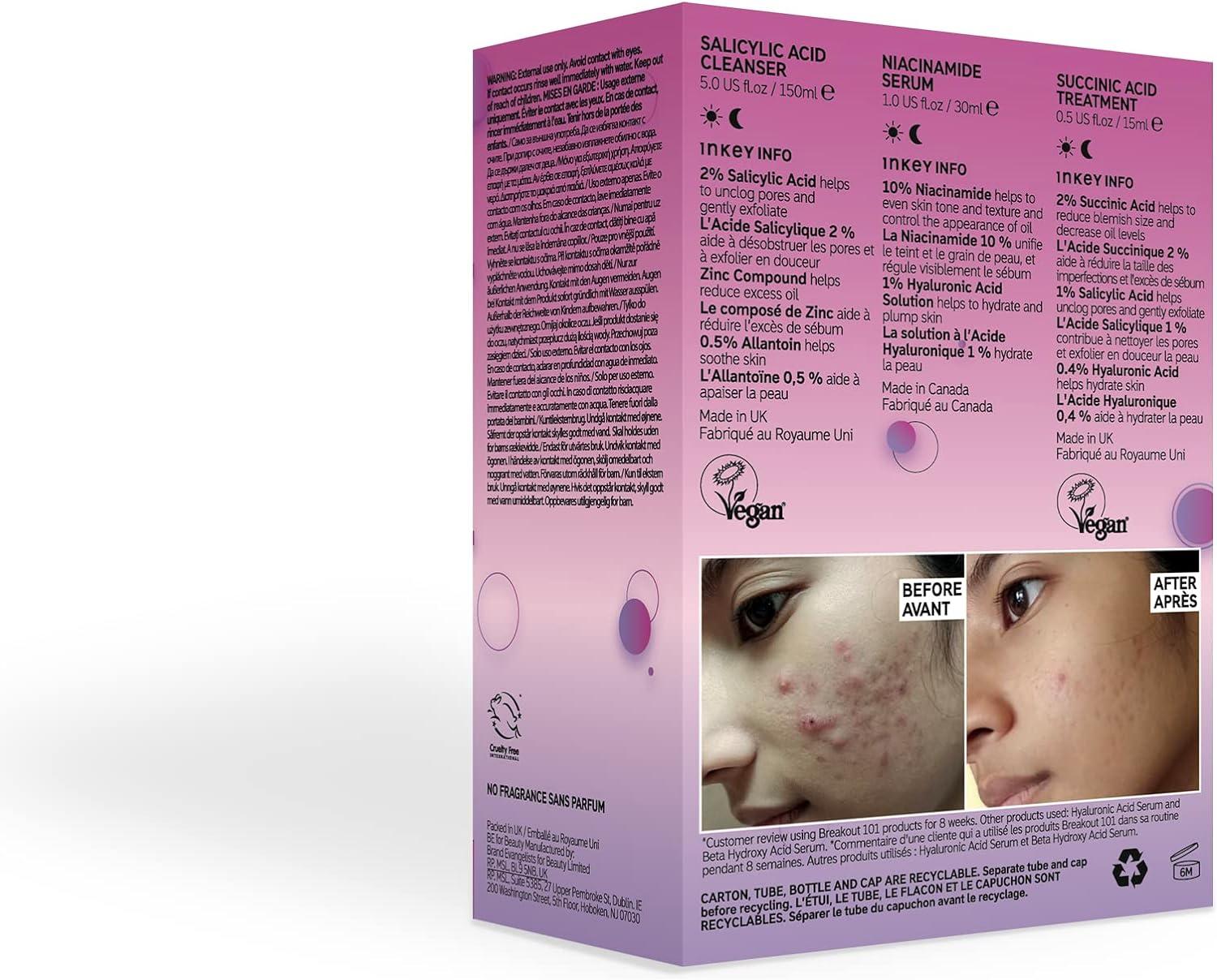 INKEY List Breakout 101 Kit: Salicylic Acid Cleanser, Niacinamide Serum, Succinic Acid Blemish ...