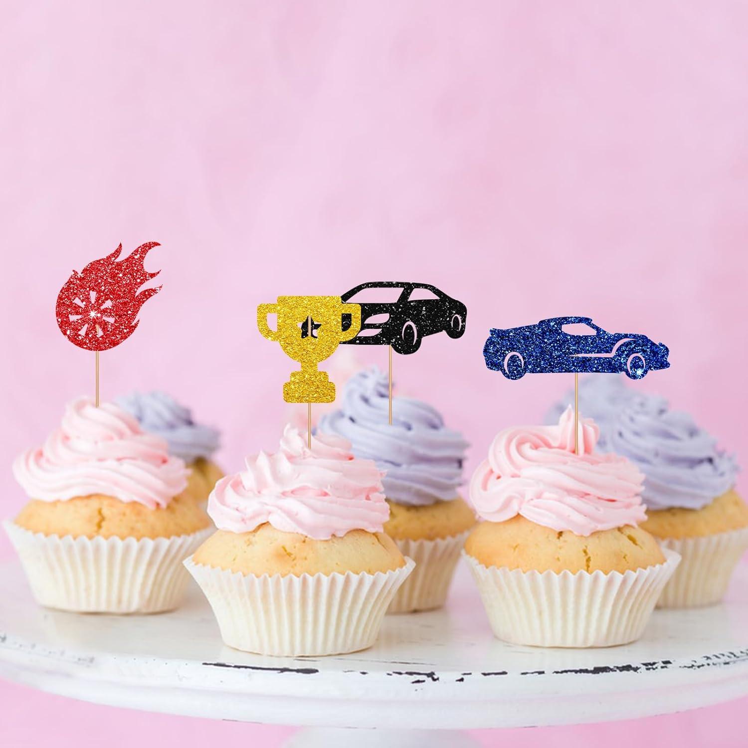 24pcs Race Car Cupcake Toppers Let's Go Racing Themed Party Cake Decor ...