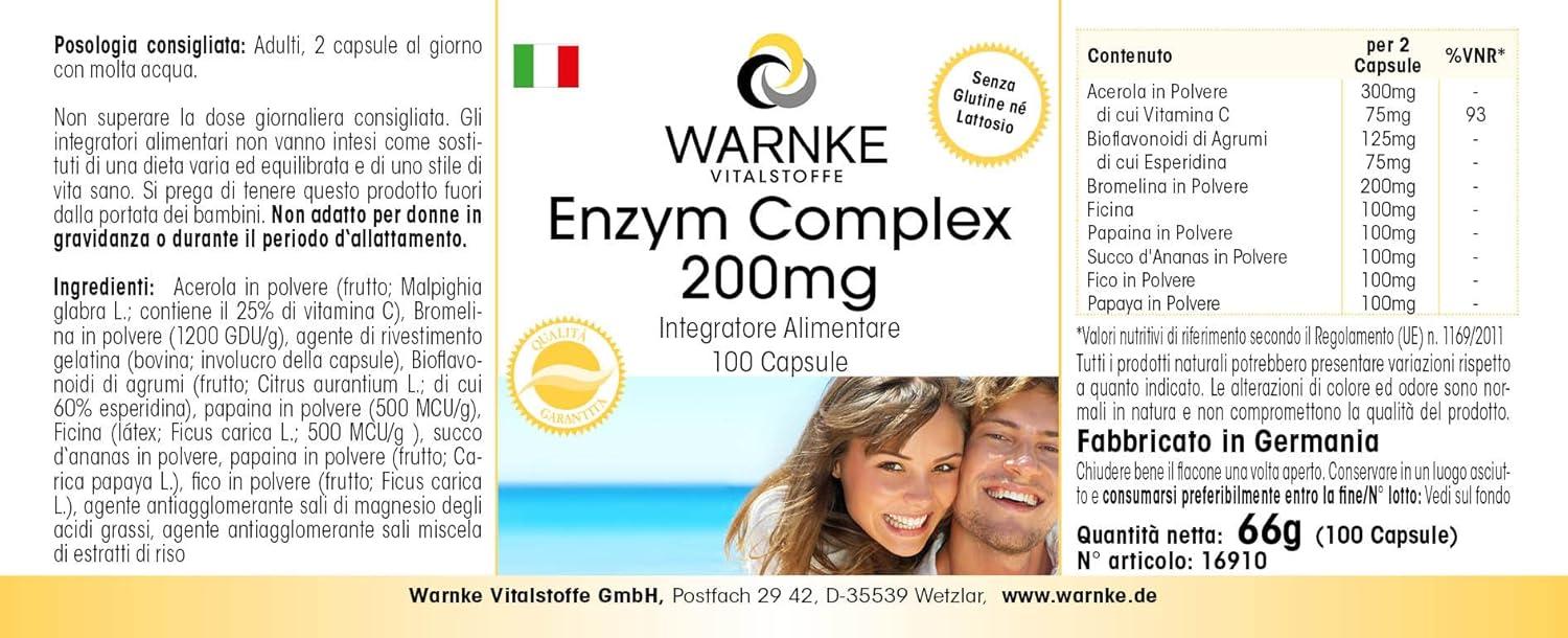 Enzyme complex 200 mg - 100 capsules - Vegetarian - Pure plant enzymes ...