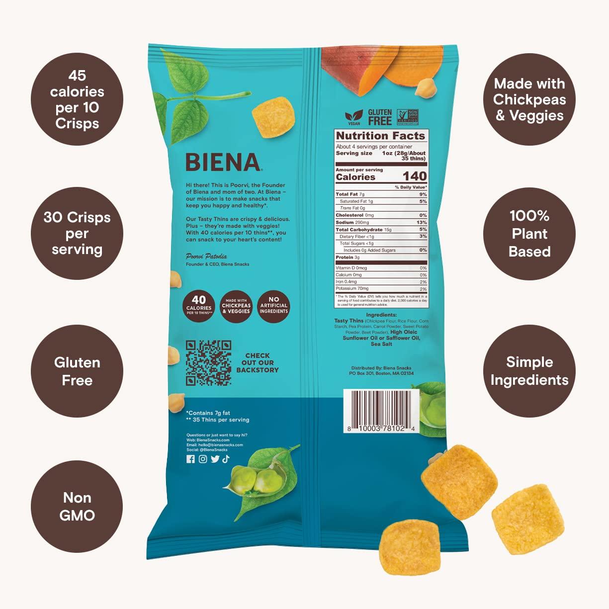 BIENA Sea Salt Chickpea Veggie Crisps (4 pack) - Gluten Free, Dairy ...