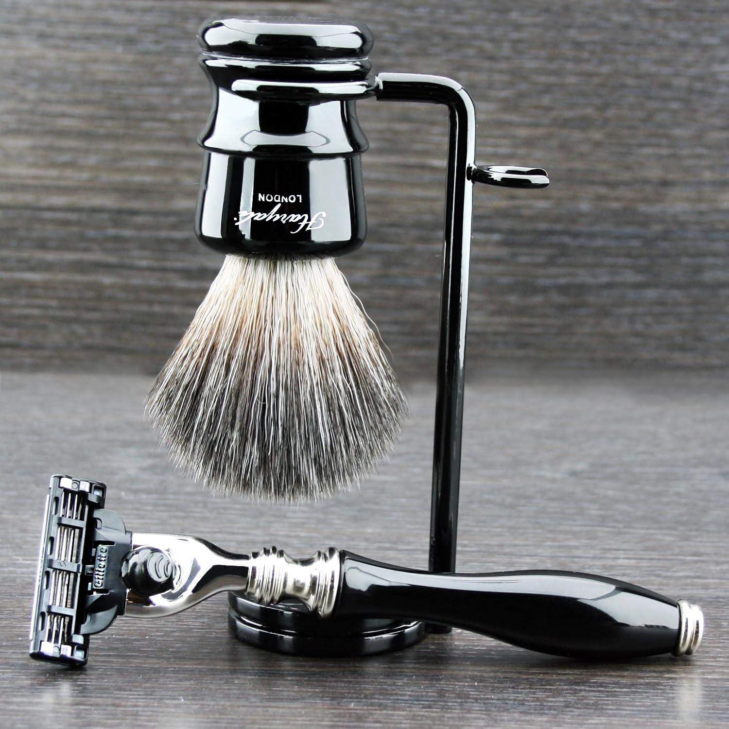 Premium Shaving Set with Synthetic Hair Handles - Triple Blade Razor ...