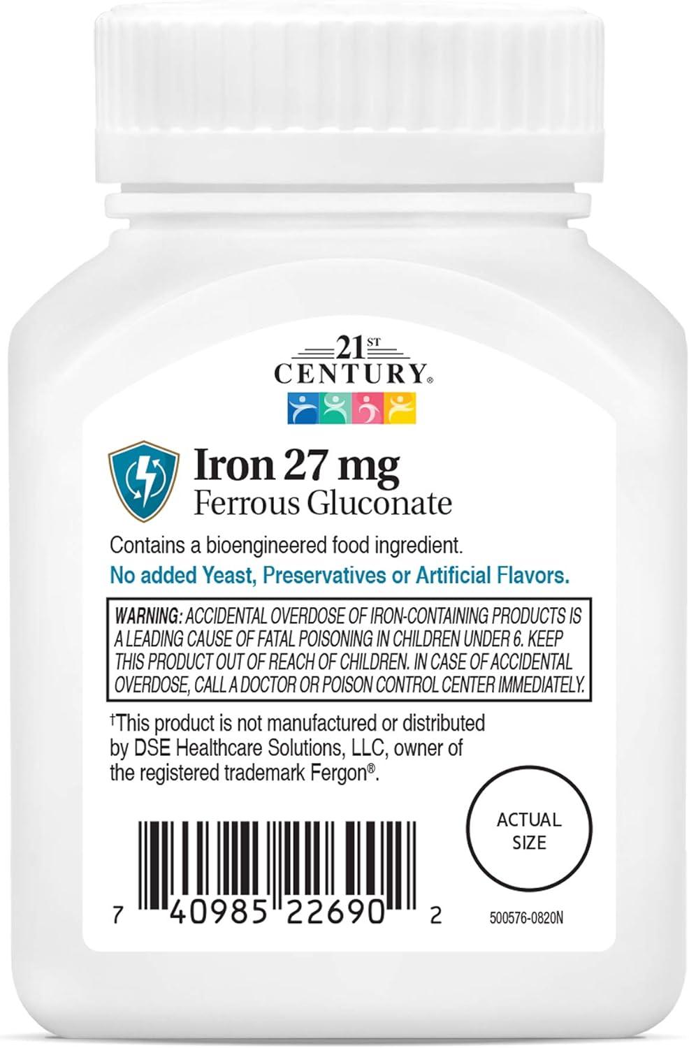 21st Century Iron 27mg Ferrous Gluconate Tablets - 110 Count | Buy Now ...