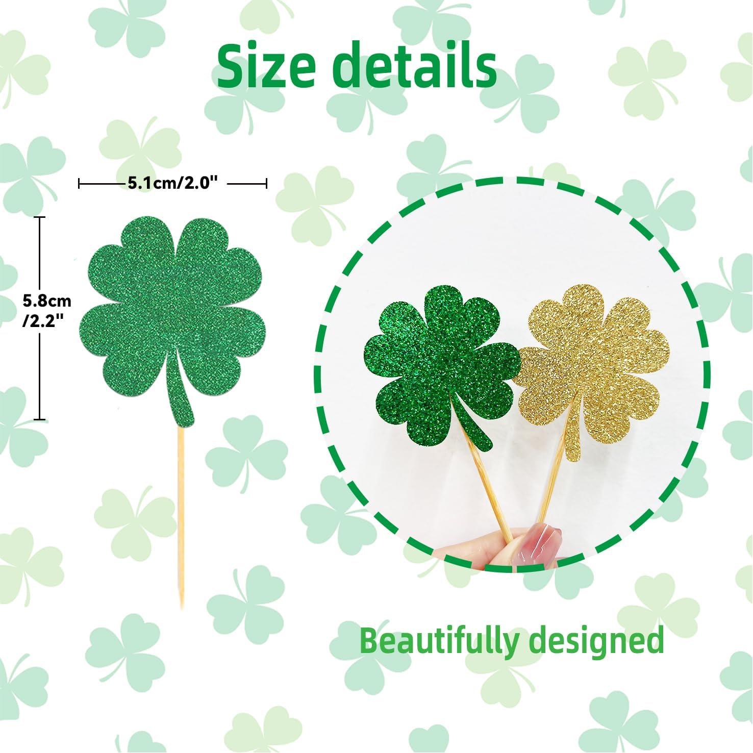24 Pcs St Patrick's Day Cupcake Toppers Four Leaf Clover Leprechaun Hat ...