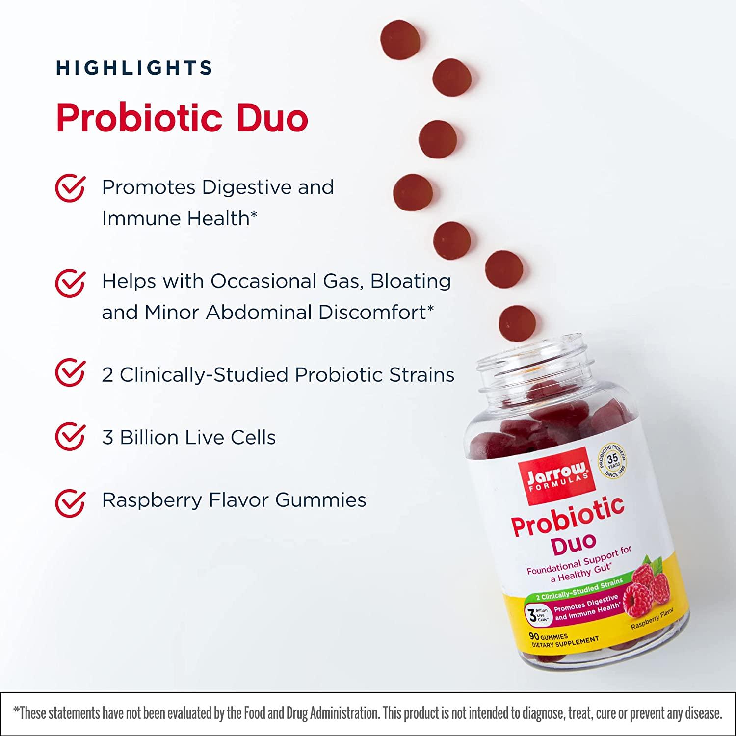 Jarrow Formulas Probiotic Duo Raspberry - 3 Billion CFU - 90 Gummies ...