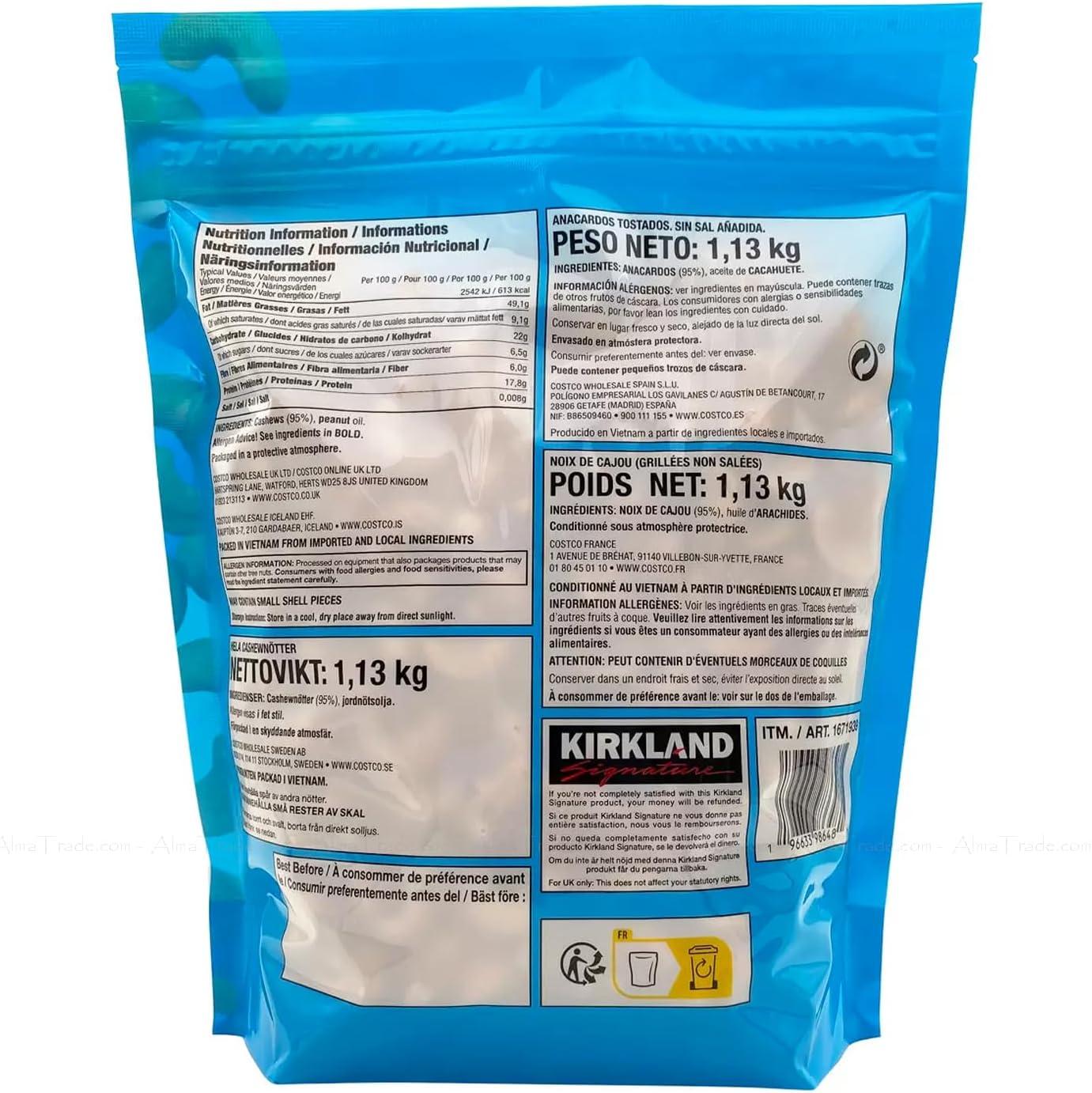 Kirkland Signature Fancy Whole Unsalted & Roasted Cashews Nuts Bag Pack ...