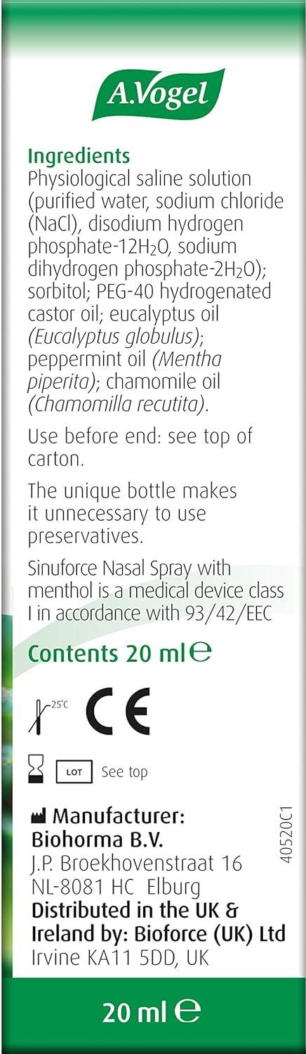 A.Vogel Sinuforce Nasal Spray + Menthol | Fast Relief for Blocked Nose ...
