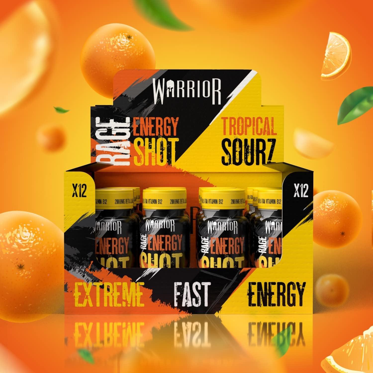 Warrior RAGE ENERGY SHOT Pre Workout Drink - 12 x 60ml, 200mg Caffeine, Natural Flavourings ...