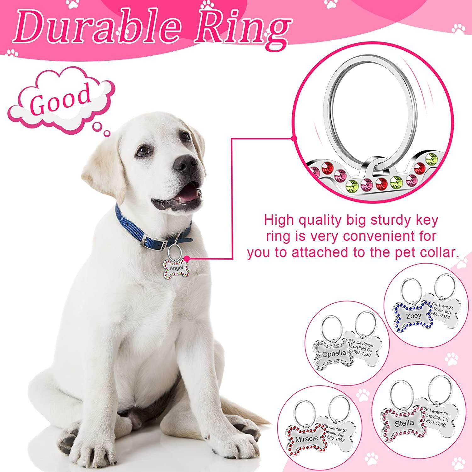 Natiform Two Sided Personalized Pet Tag for Dogs and Cats - Custom Engraved ID with Cute Glitter ...