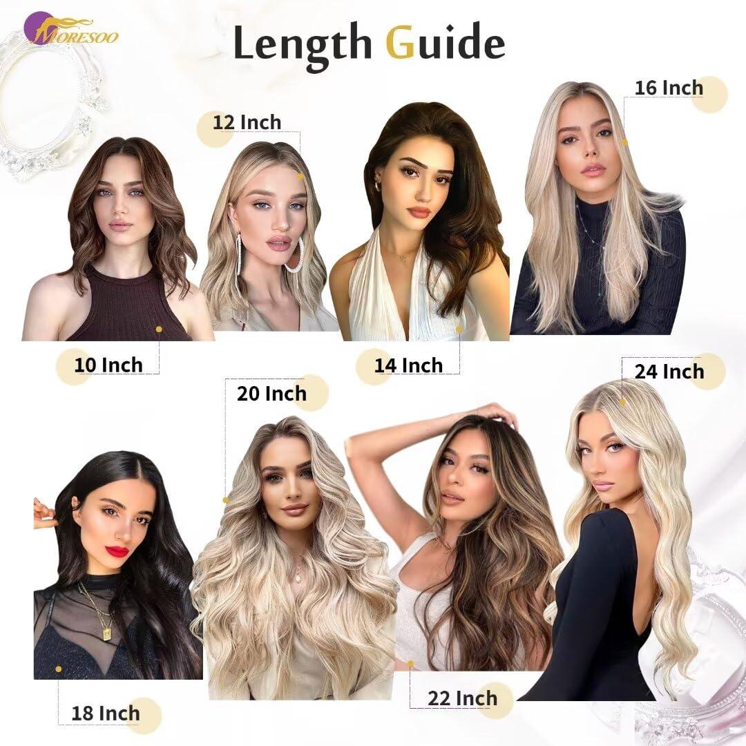 Moresoo Tape-In Hair Extensions Real Hair - 35 cm Ash Blonde #18/613 ...