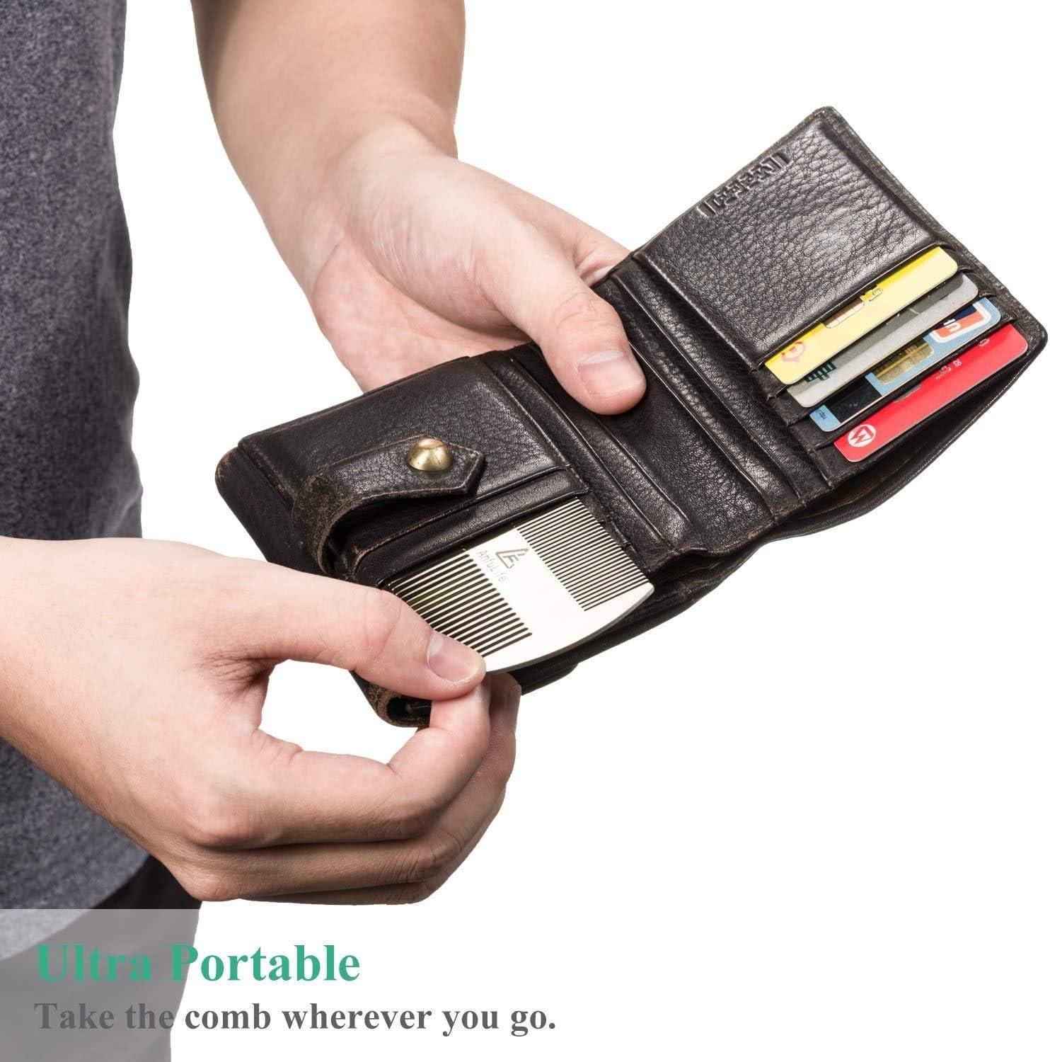 AhfuLife Stainless Steel Credit Card Size Beard Comb Set - Anti-Static ...