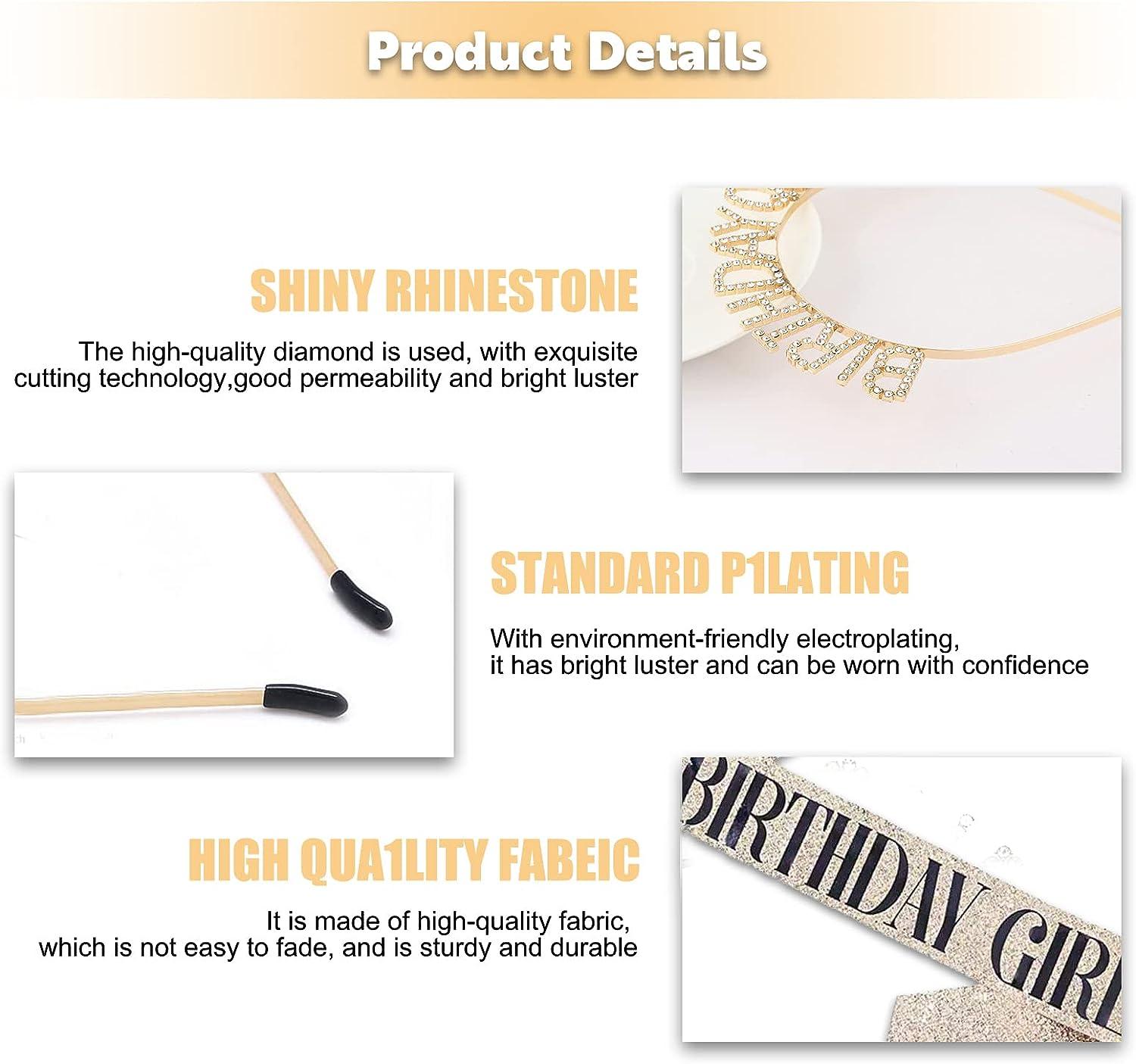 Golden Birthday Crown & Sash Set for Women | Rhinestone Tiara Headband ...