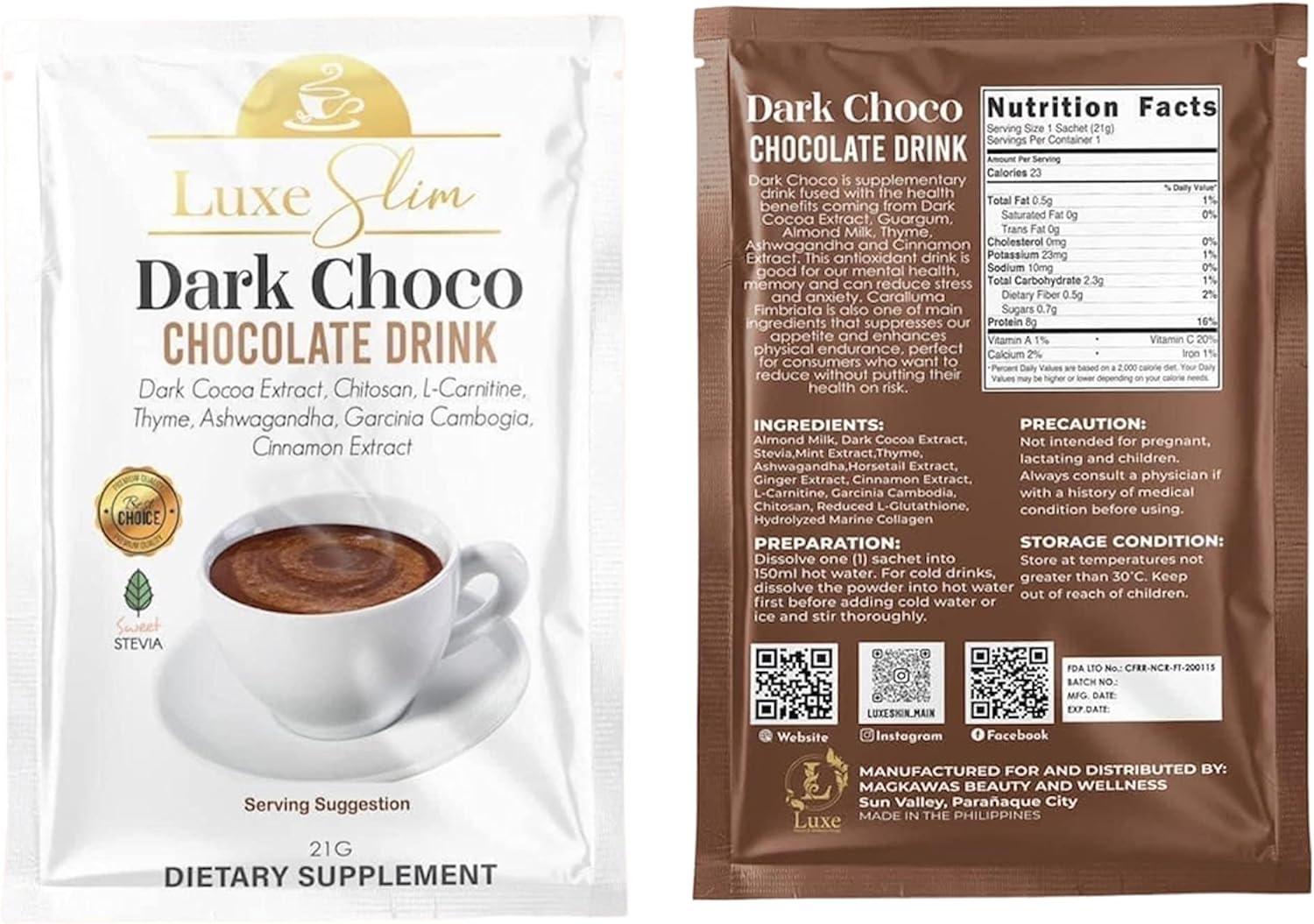 Luxe Slim Dark Choco Chocolate Drink 10 Sachets - 210g | Delicious and ...