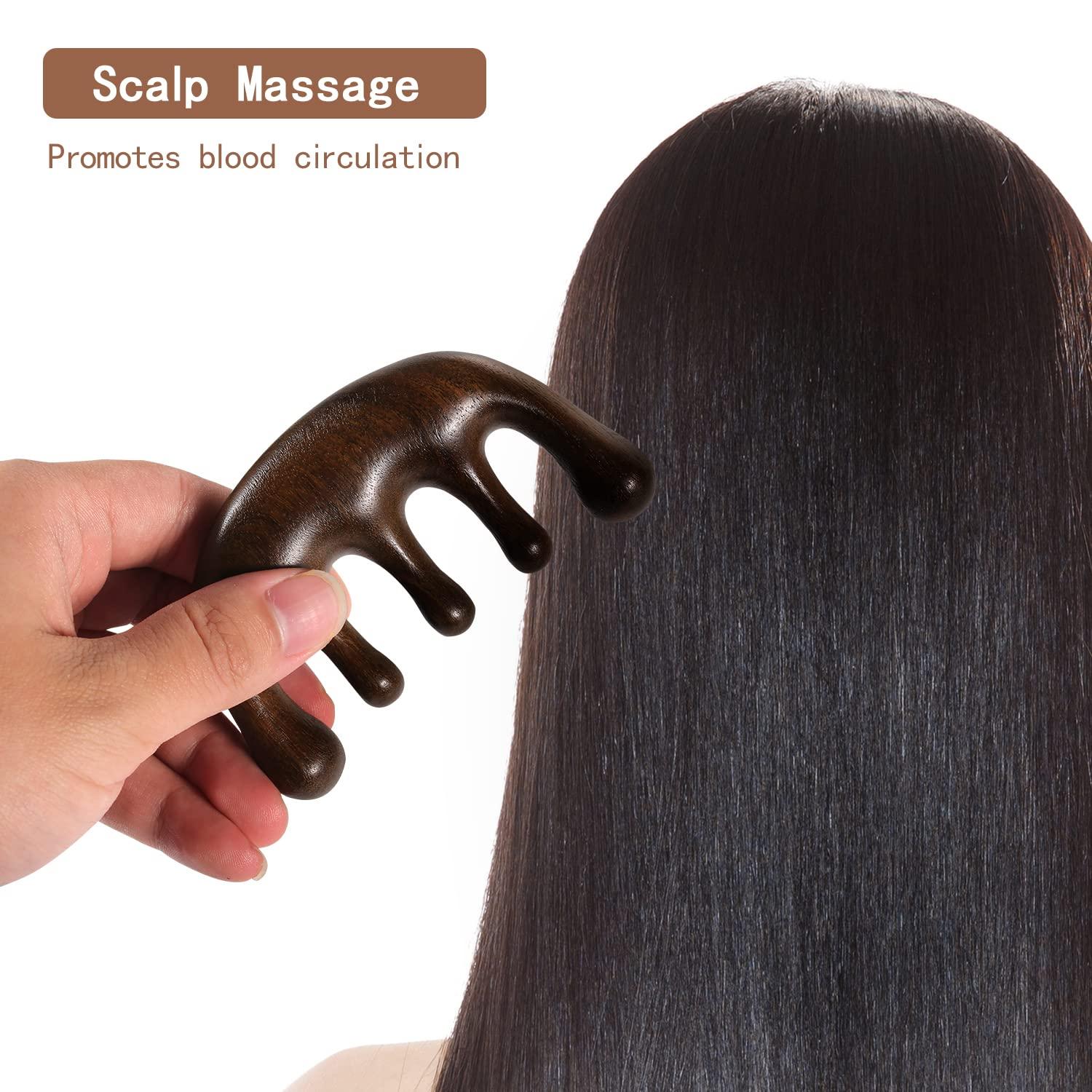 Buy Natural Sandalwood Massage Comb | Wide Teeth Scalp Massager for ...