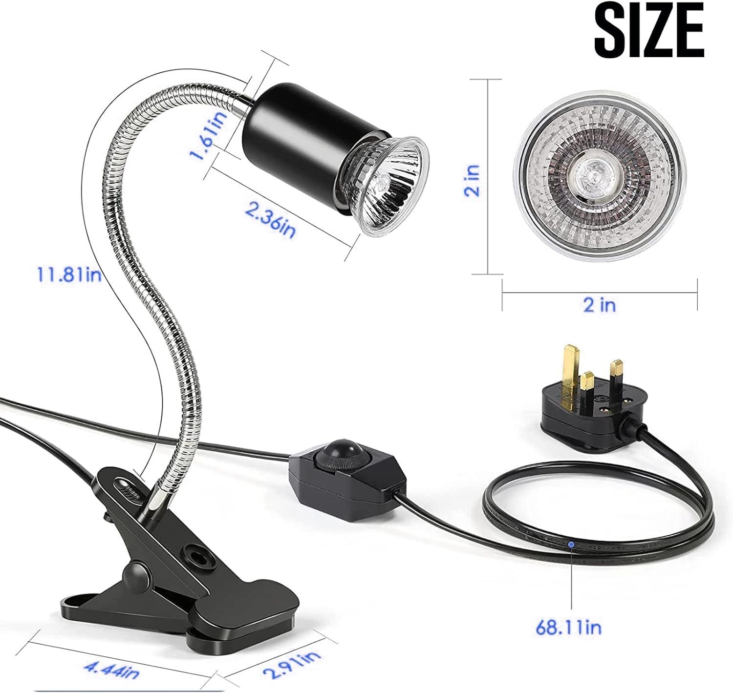 Tortoise Heat Lamp 50W UVA UVB Basking Lamp with 360 Rotatable Clip ...