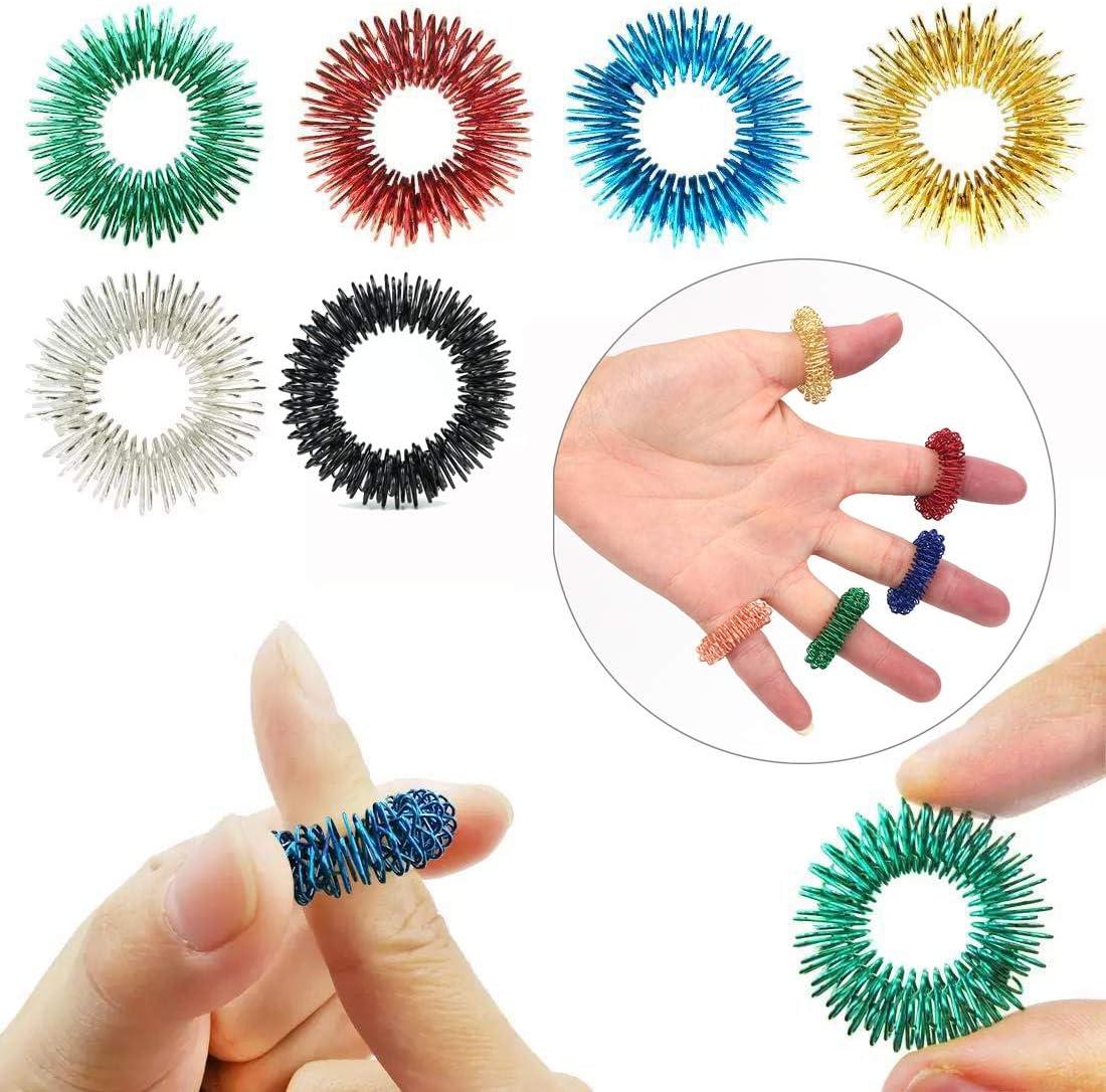 Massage Rings Set - 6 Colorful Spiky Sensory Finger Rings for Stress Relief Acupressure ...