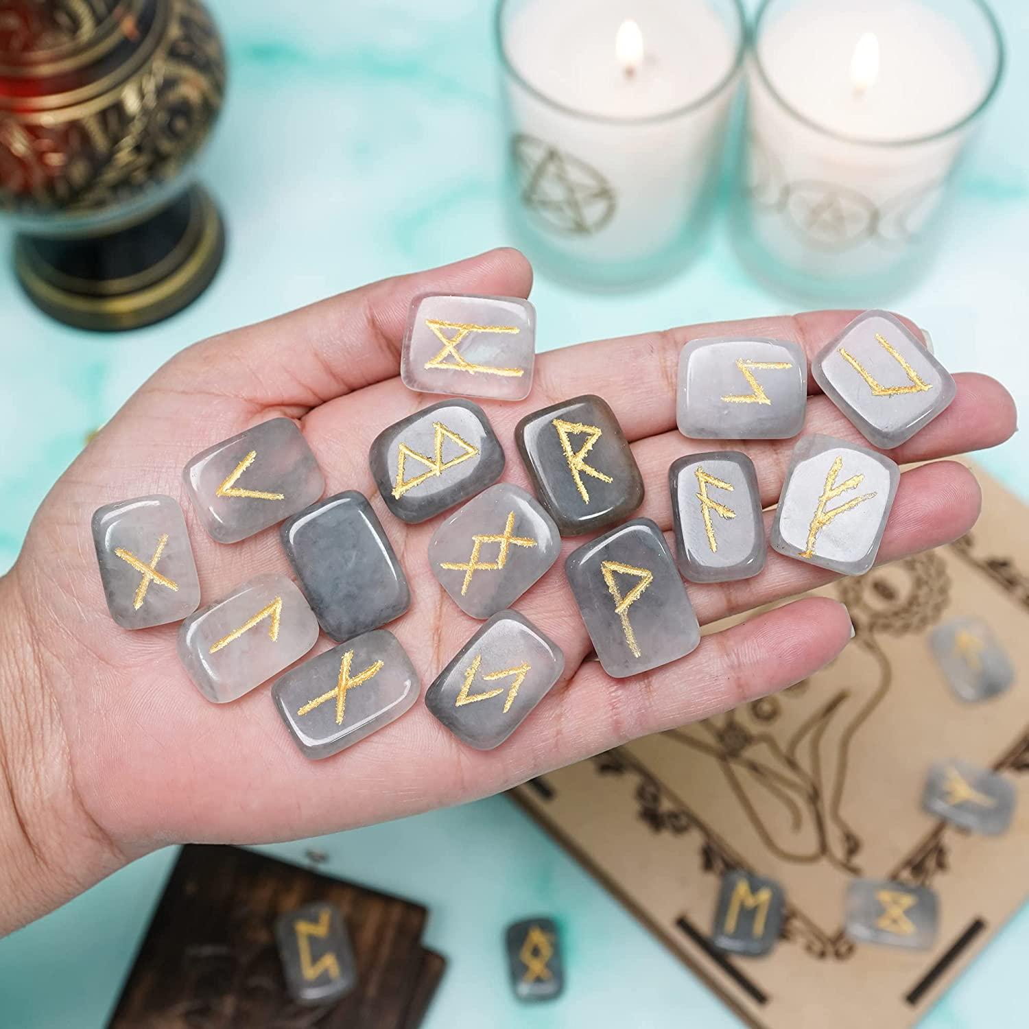 Smoky Quartz Rectangle Gemstone Runes - 25 pcs Elder Futhark Alphabet ...