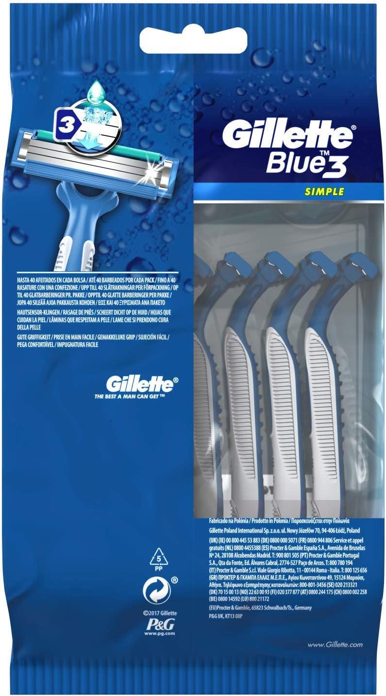 Gillette Blue 3 Disposable Razors for Men - Triple Blade Moisture ...