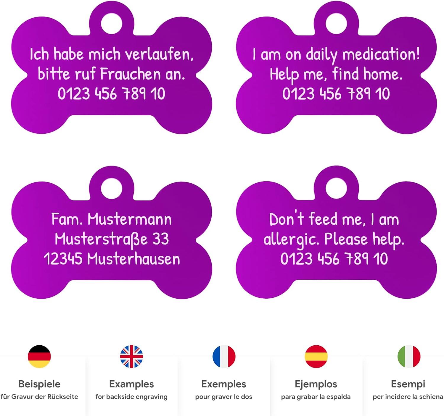 Custom Engraved Purple Dog Tag Bone - Small 32mm with 2 Key Rings ...