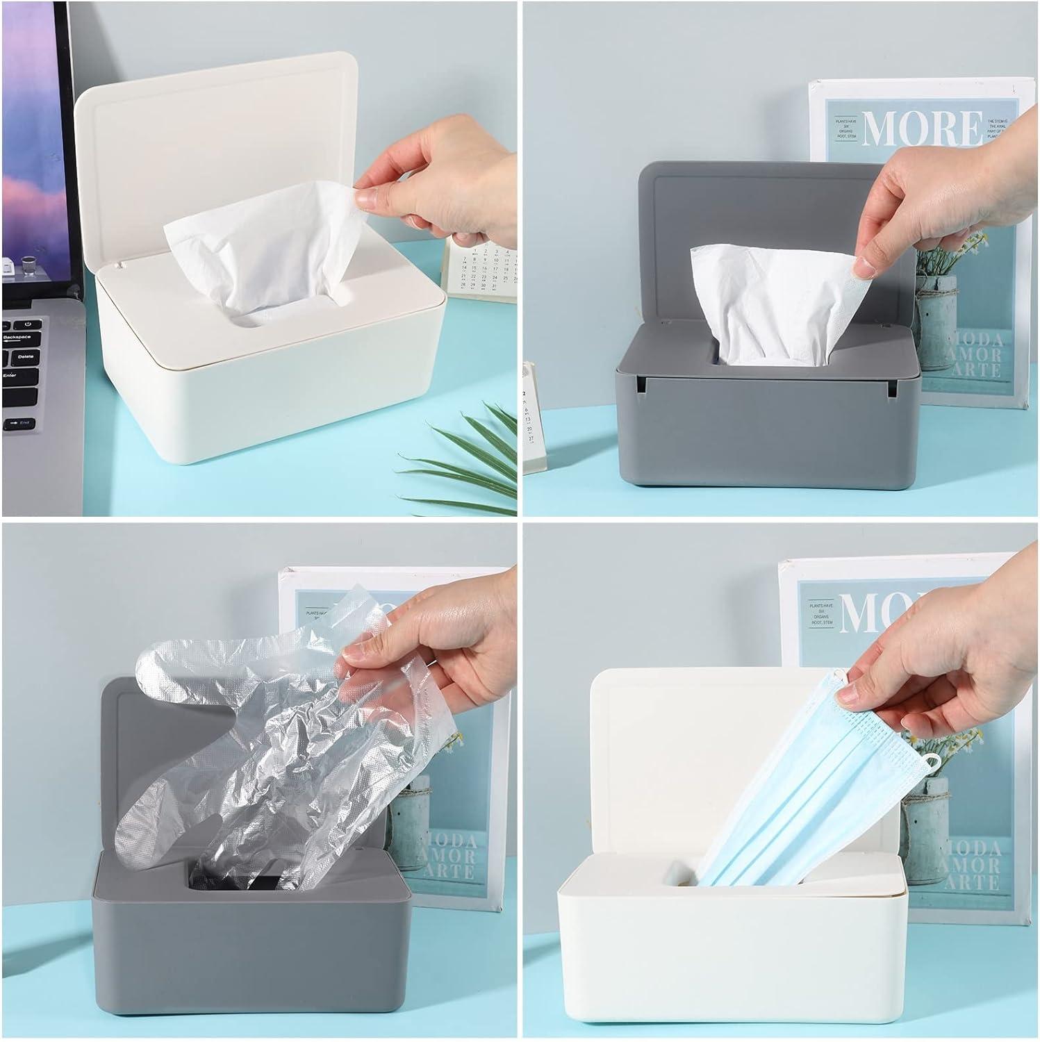 2PCS Wet Wipes Dispenser Box with Lid Seal - Gray+White | Reusable ...