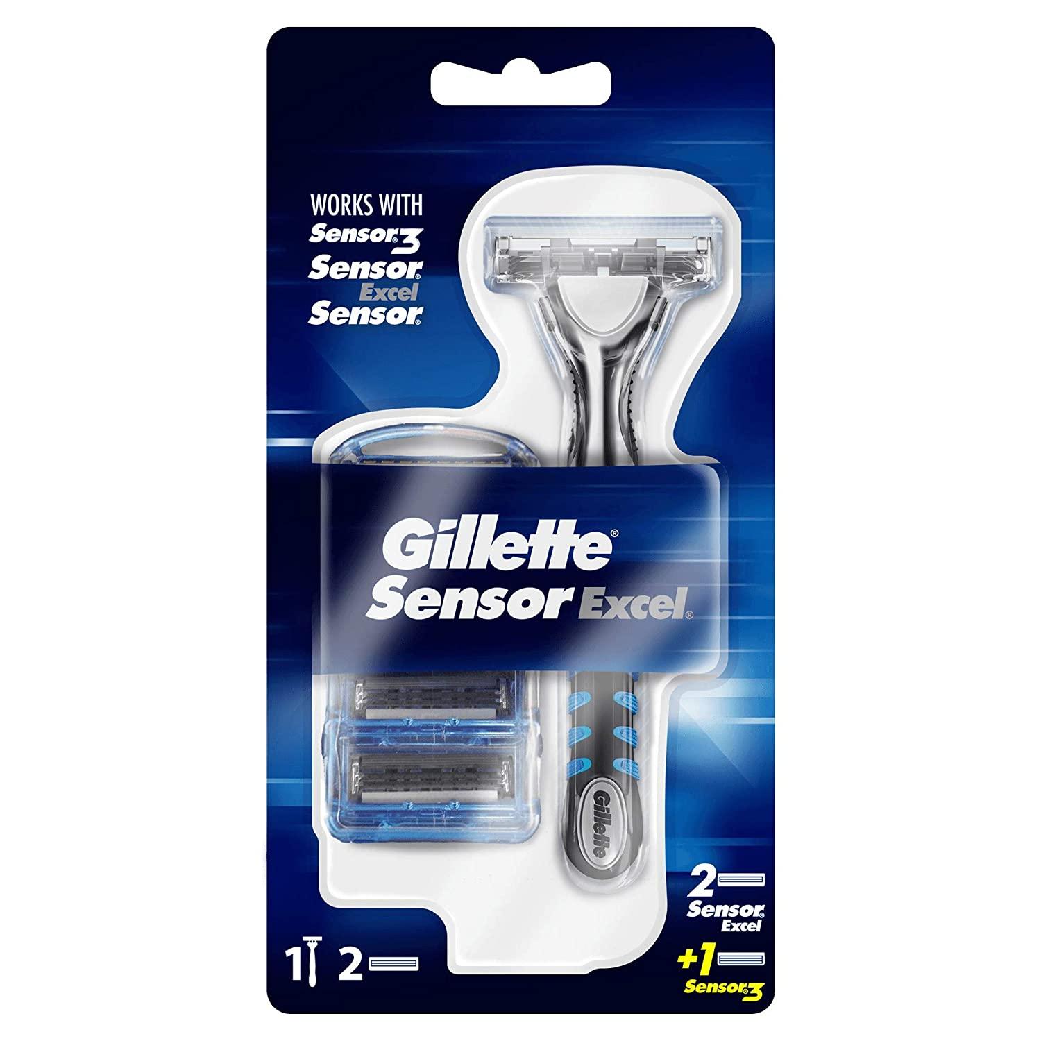 Gillette Sensor Excel Men's Razor + 3 Refill Blades - Self-Adjusting ...
