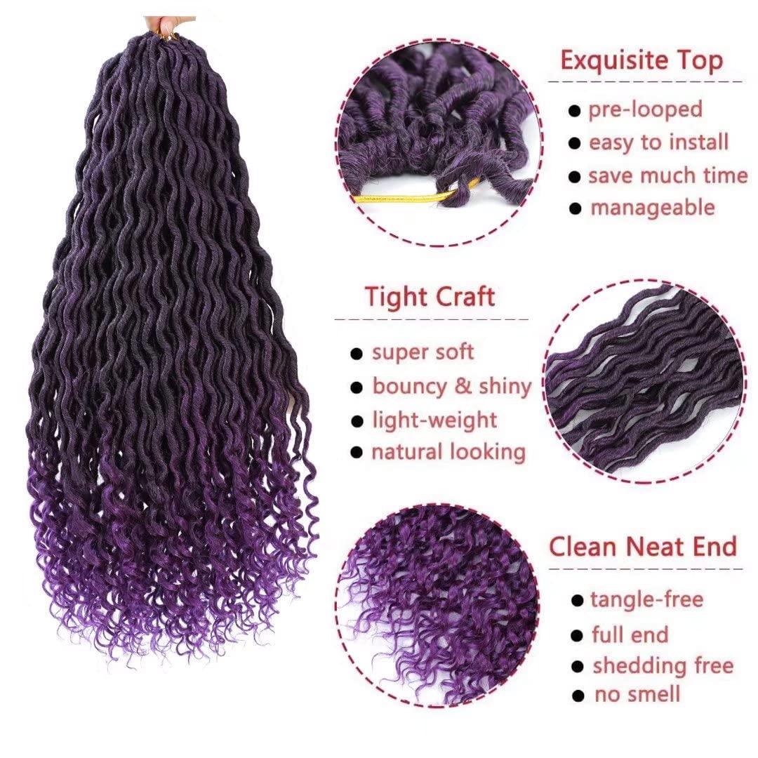 8 Packs 22'' Purple Goddess Locs Crochet Hair | Boho Faix River Locs ...