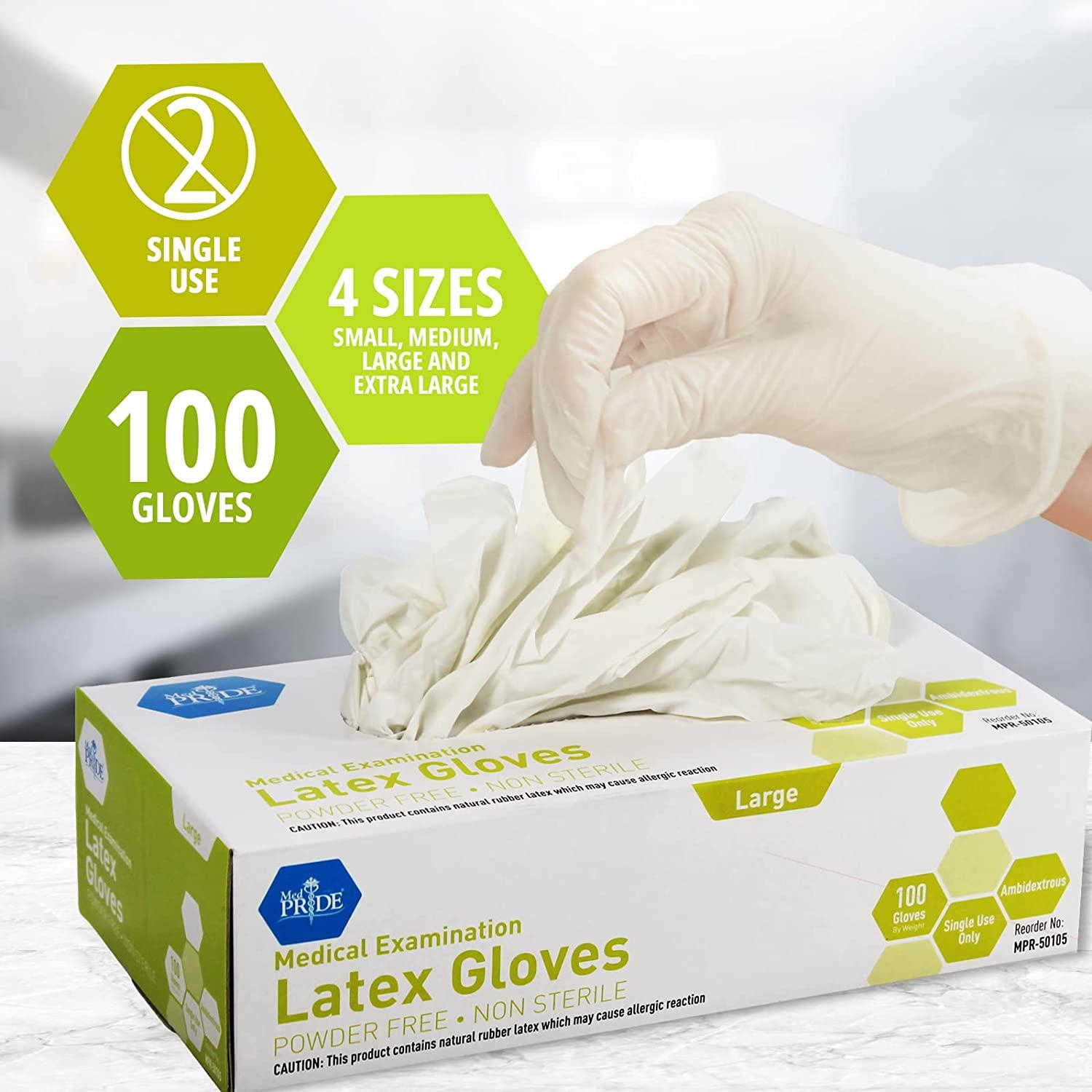 Med PRIDE Latex Exam Gloves 5 mil Thick Medium | Box of 100 Powder-Free | Buy Now with Express ...
