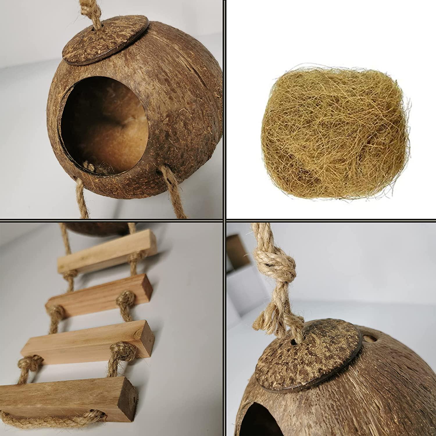 Tfwadmx Coconut Hide with Ladder - Natural Fiber Hanging Birdhouse Cage ...