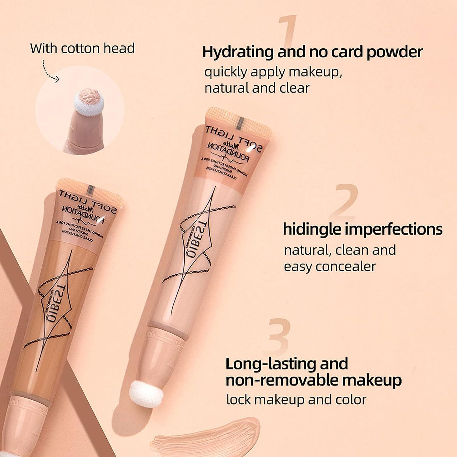 2Pcs 4-in-1 Liquid Foundation Primer, Concealer & Powder | Buildable ...