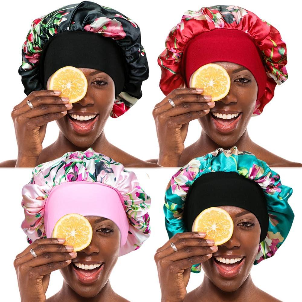 4-Piece Wide Band Satin Sleep Bonnet Set for Women - Hair Loss Cap ...