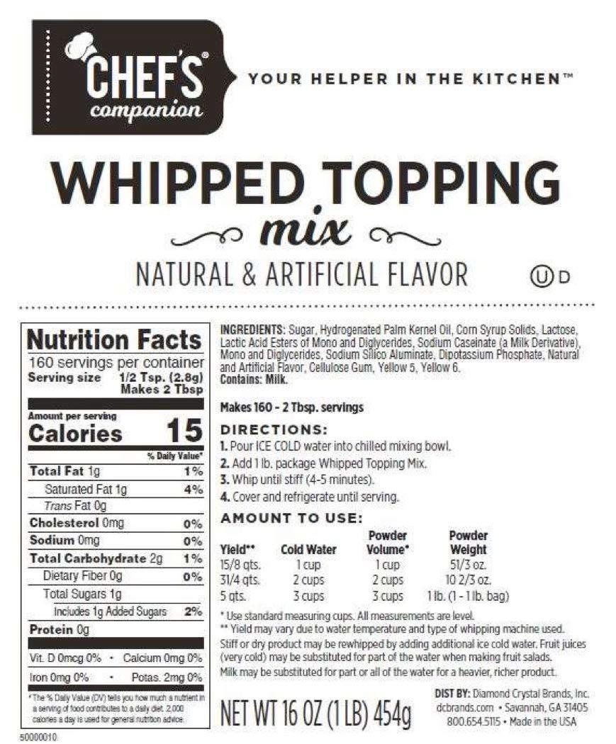Chefs Companion Whipped Topping Mix 1 Pound -- 12 per case. | Buy Now ...