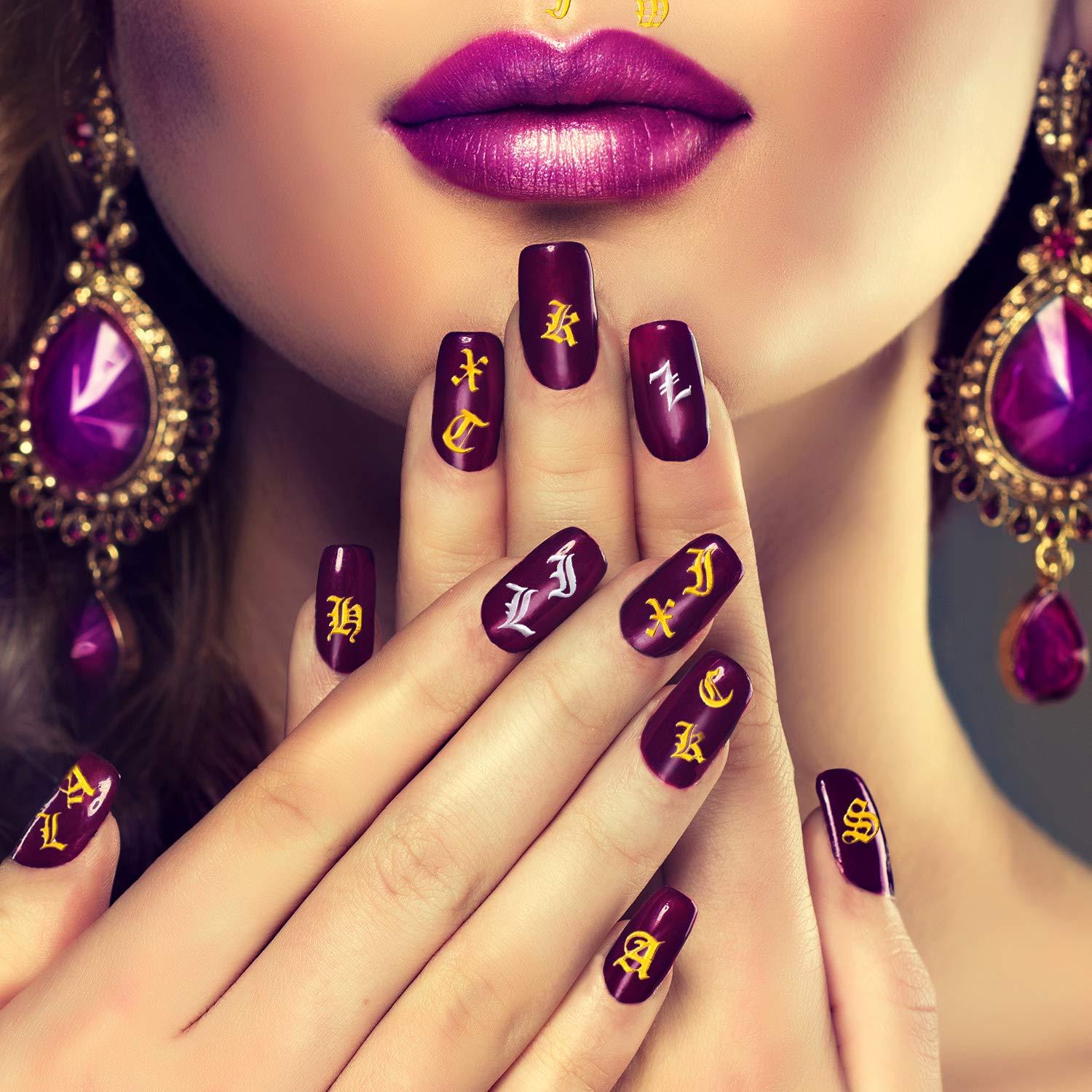 24 Sheets Old English Holographic Letter Nail Stickers - Classic Colors ...