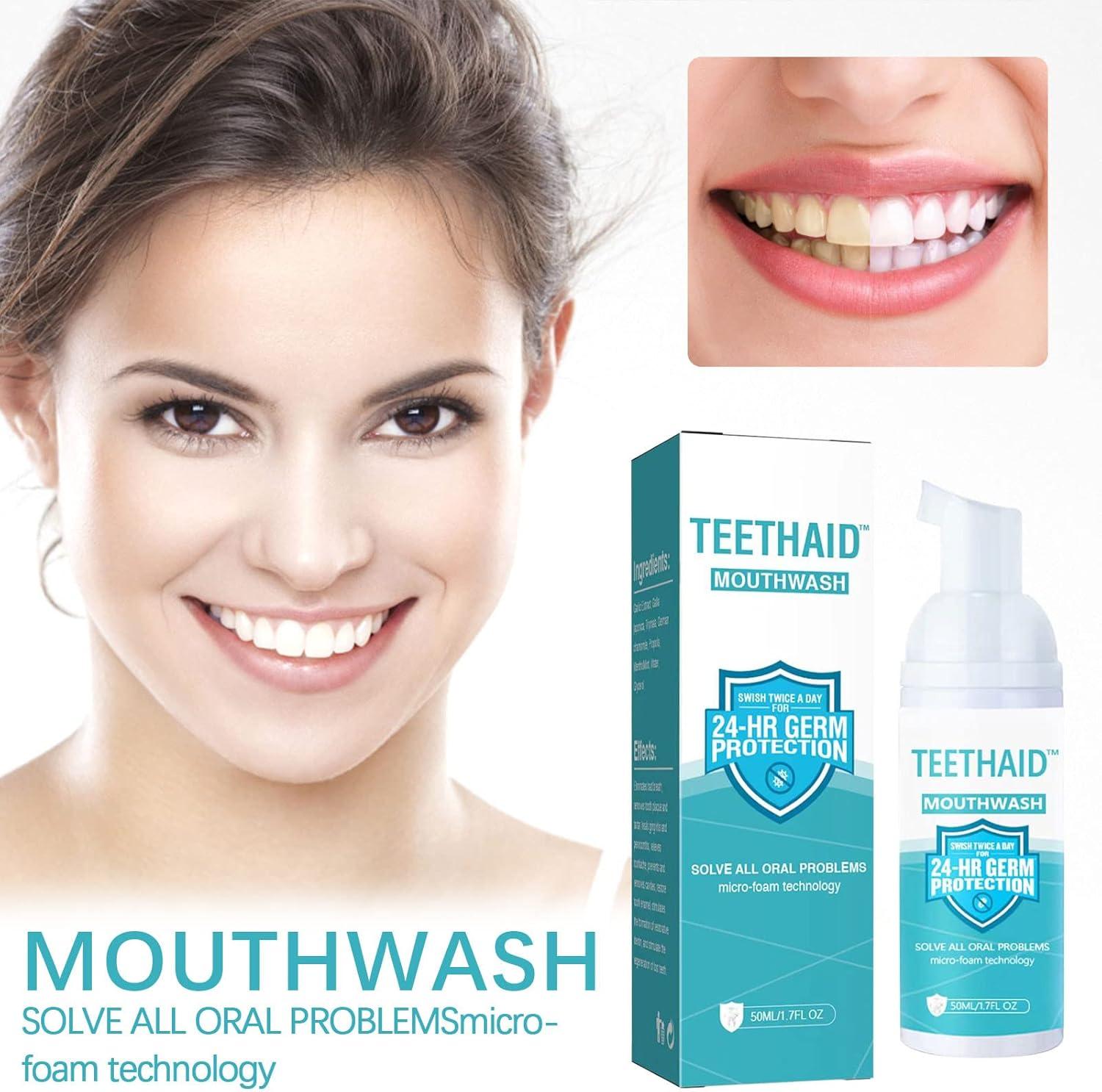 TeethAid Mouthwash & Whitening Foam Toothpaste - 50ml Natural ...