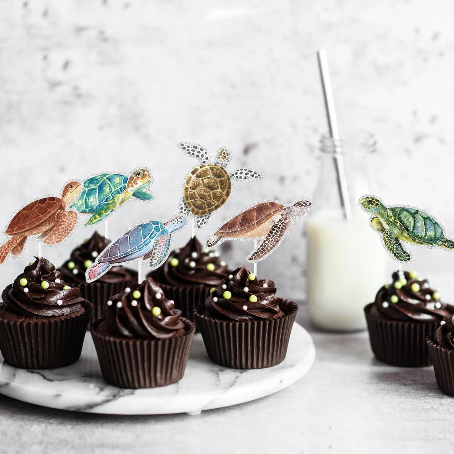 Sea Turtle Cupcake Toppers 18pcs Turtle Swimming Sea Creatures Cake ...