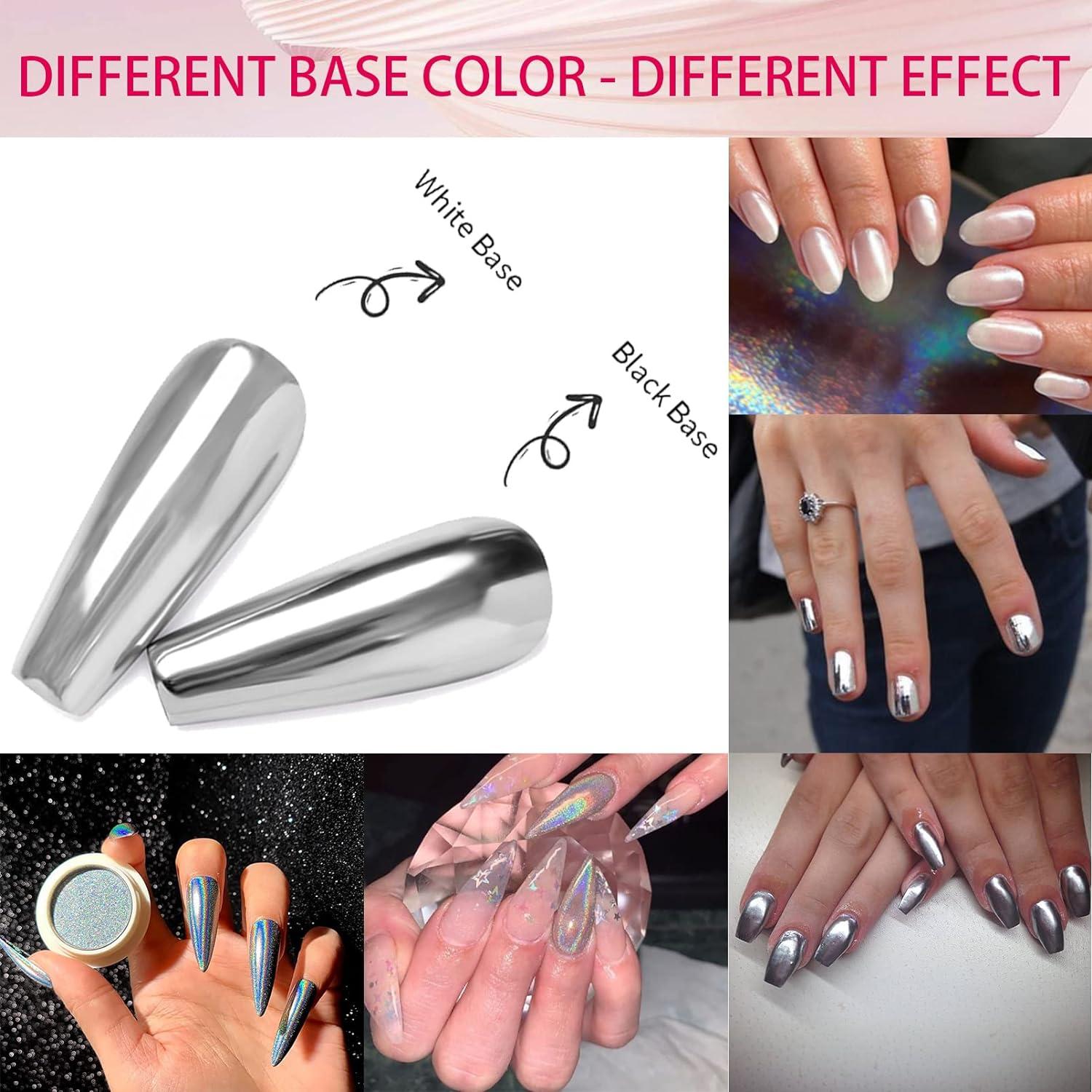 Chrome Nail Powder Set - Glitter Metal Mirror Effect - 4 Colors - 3D ...