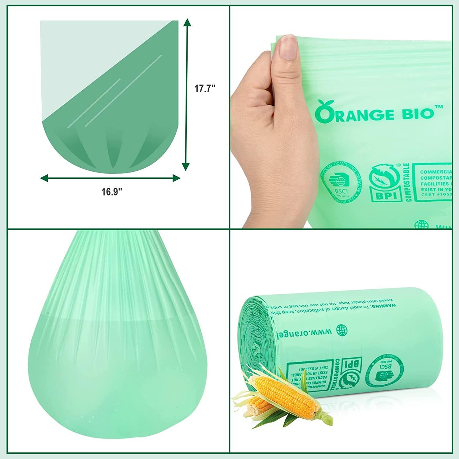 OrangeBio 100% Compostable 3 Gallon Trash Bags - 100 Count | BPI & ASTM ...