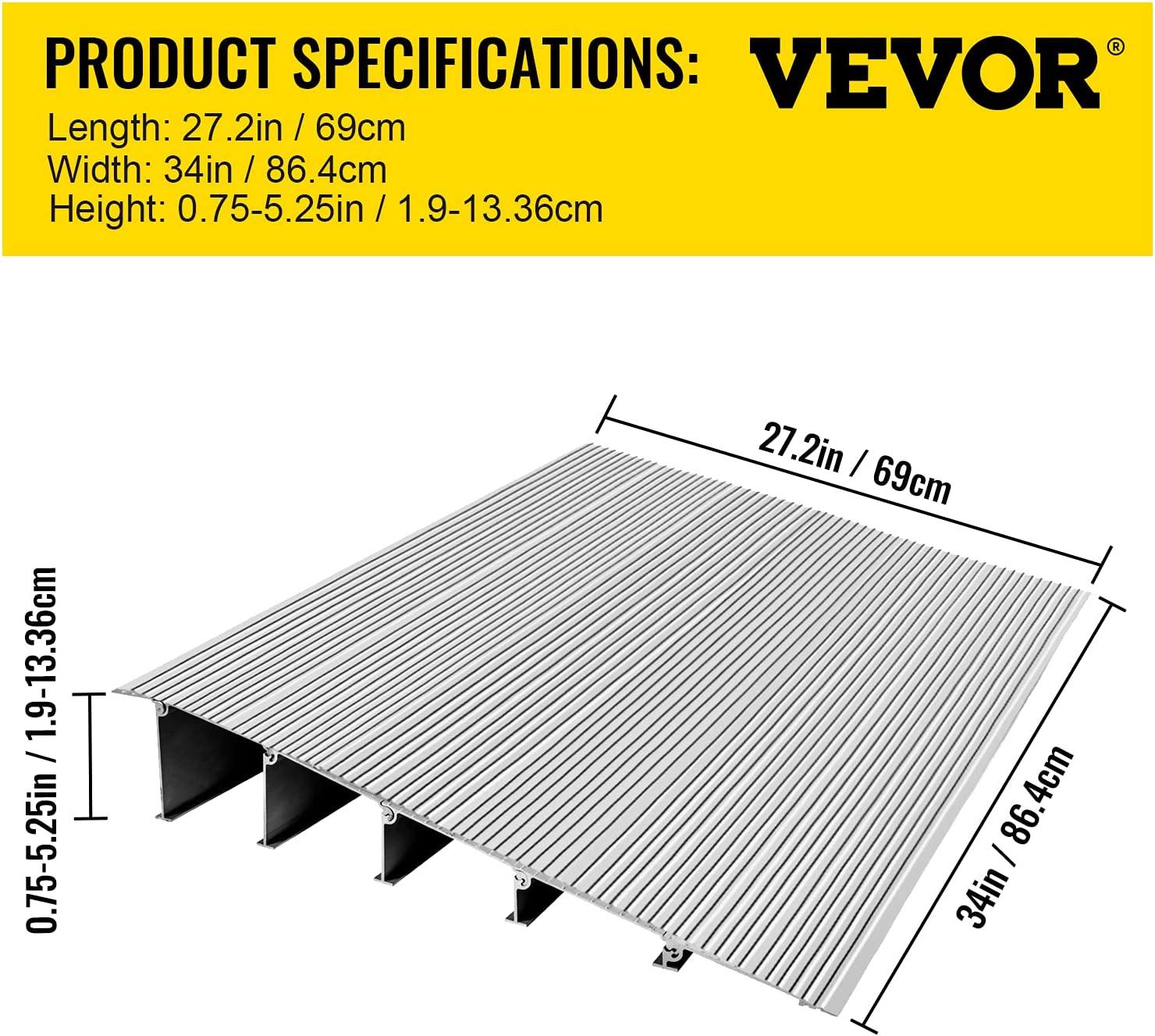 VEVOR 5 Rise Door Threshold Ramp for Wheelchairs - Aluminum, Adjustable ...