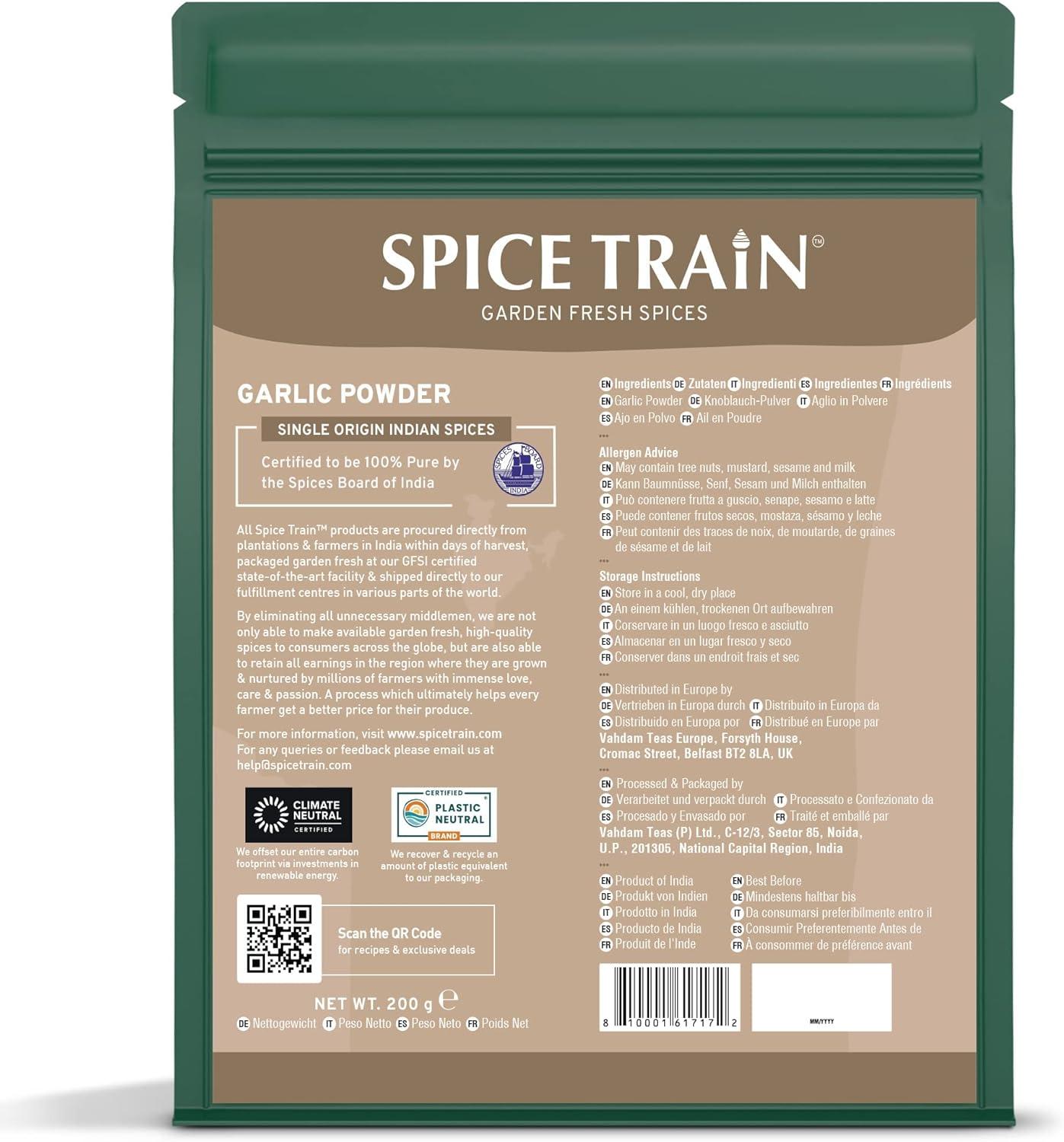 SPICE TRAIN Garlic Powder 200g/7oz - Raw Ground Garlic from India | Resealable Zip Lock Pouch ...