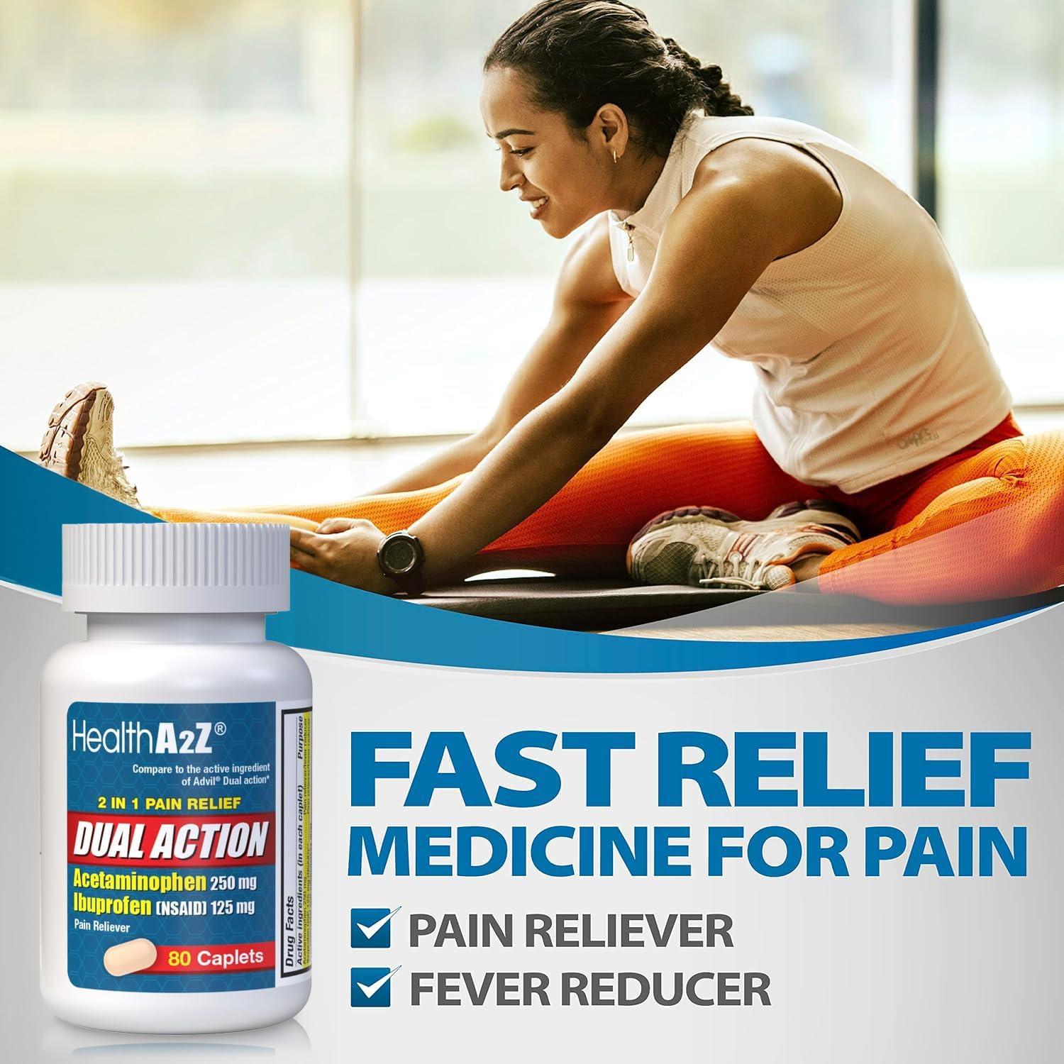 HealthA2Z Dual Action Pain Relief - 80 Caplets | Acetaminophen 250mg ...