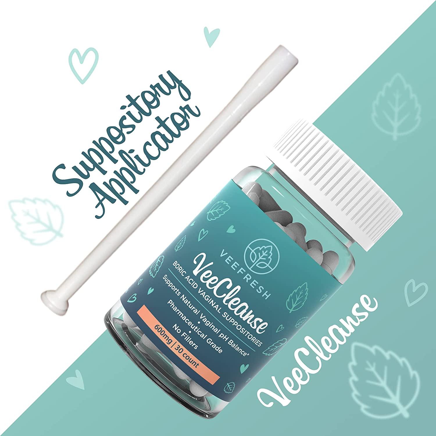 VeeFresh VeeCleanse Boric Acid Suppositories with Applicator - pH ...