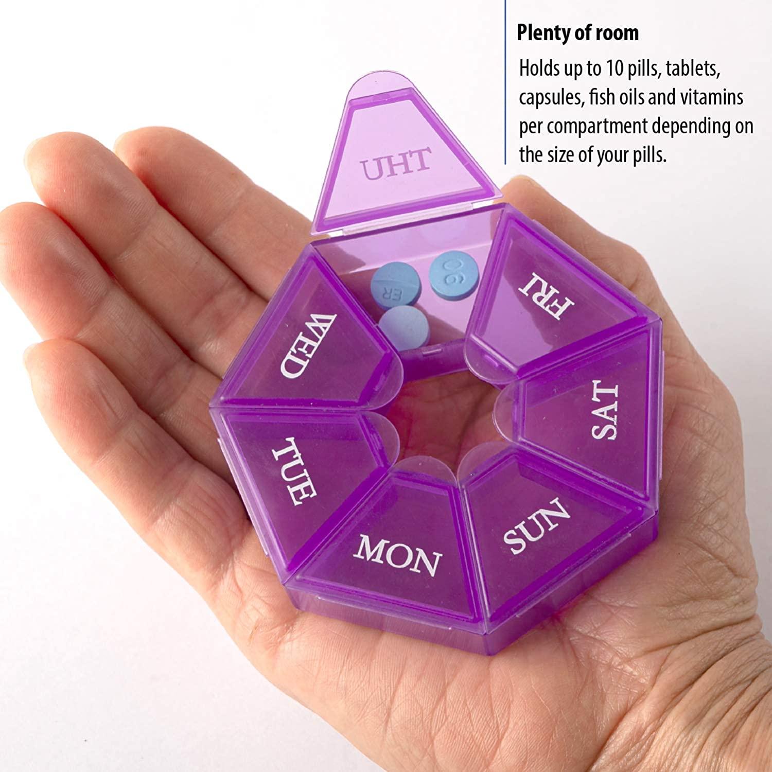 7-Sided Portable Pill Box - Small Weekly Medicine Planner & Vitamin ...