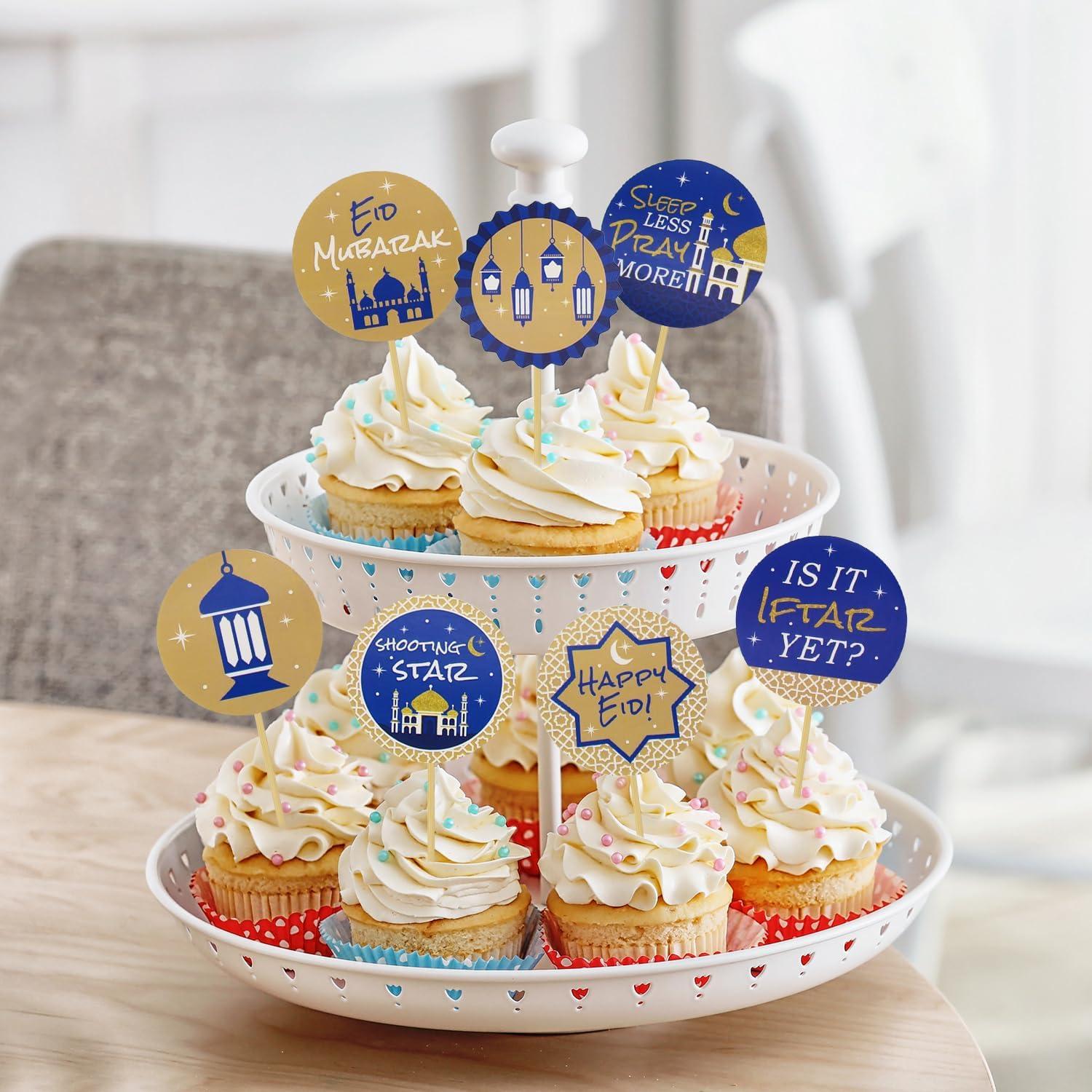 ALLY-MAGIC Eid Mubarak Cake Toppers 16PCS Ramadan Mubarak Cupcake ...