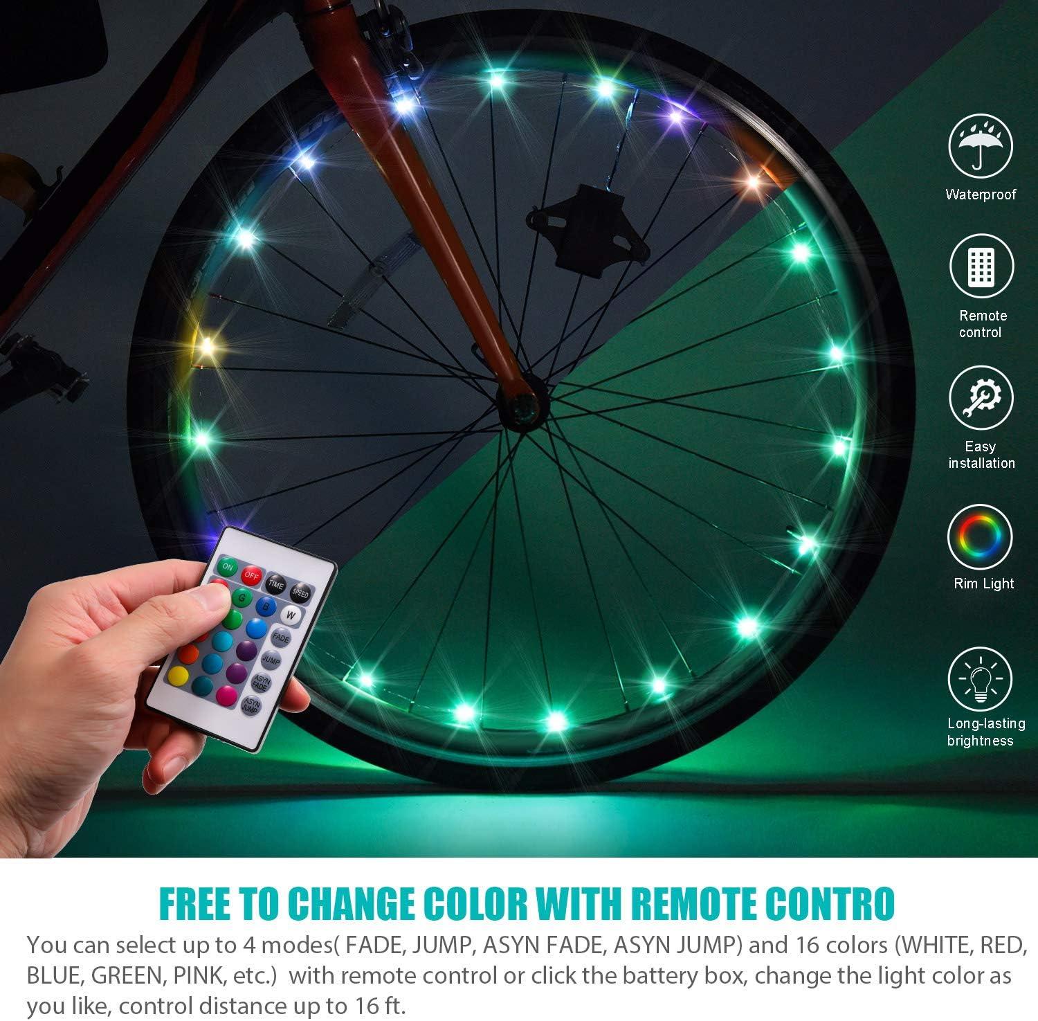 Waybelive 2 Pack LED Bike Wheel Light - Remote Control Tire LED Light ...