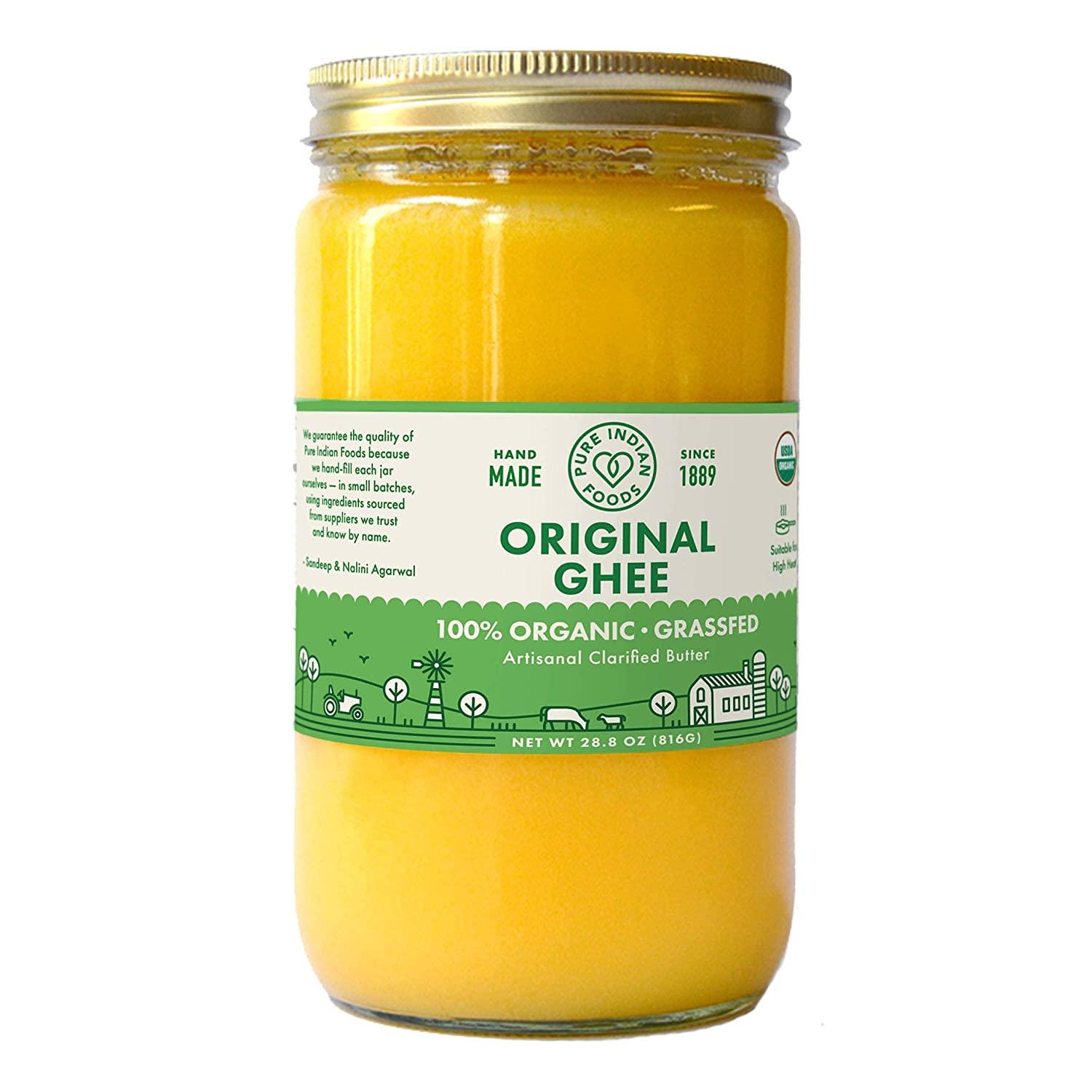 Pure Indian Foods Organic Grassfed Original Ghee 28.8 oz - Made in USA ...