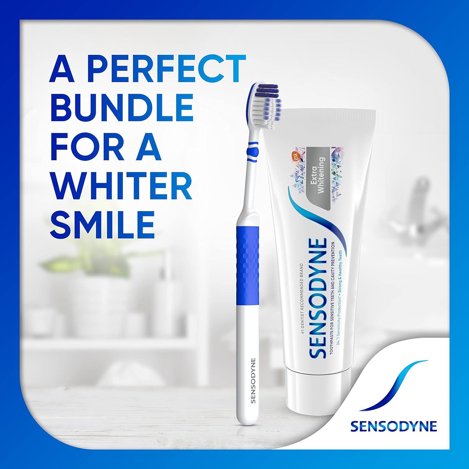 Sensodyne Extra Whitening Toothpaste 4oz x 3 & Soft Toothbrush Pack 2 ...