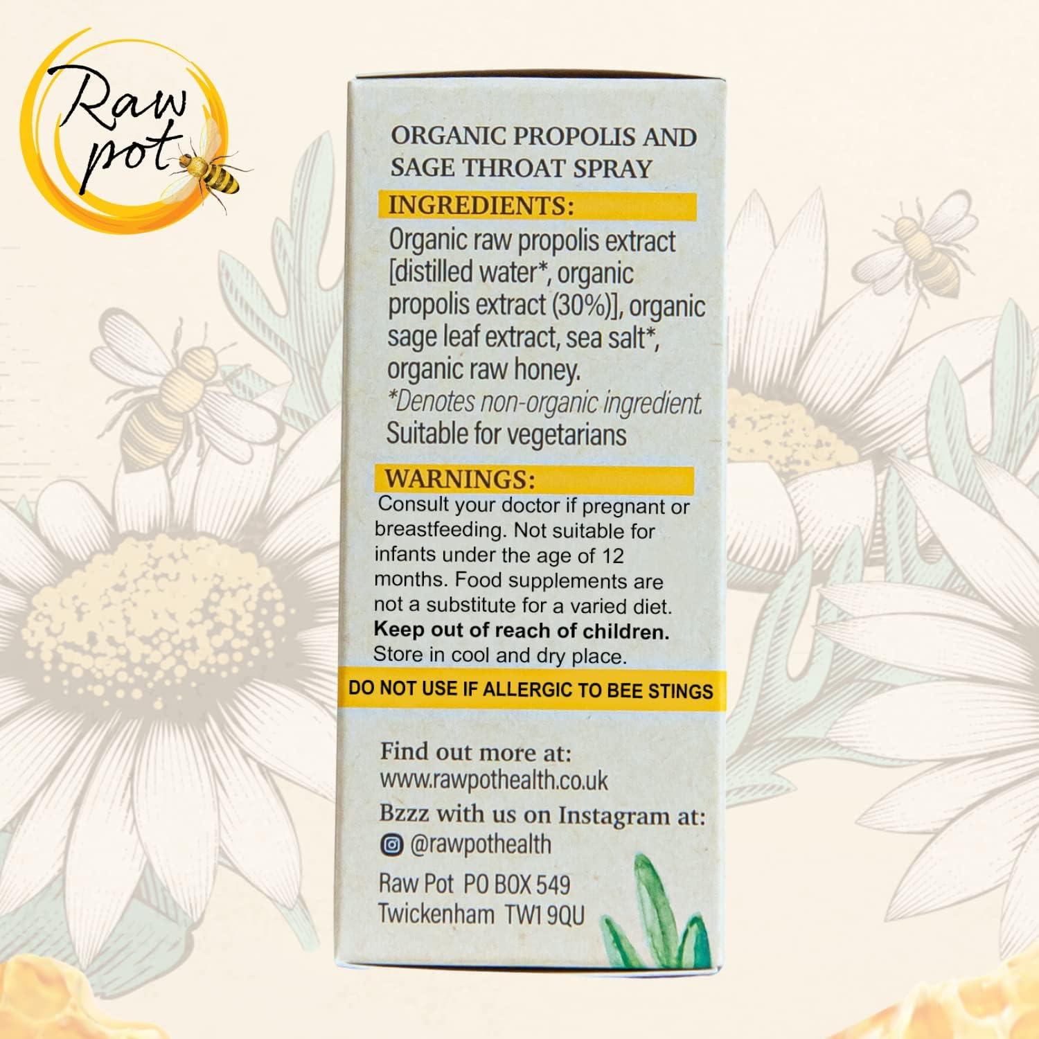 Organic Propolis and Sage Throat Spray | Alcohol-Free 100% Pure Bee ...