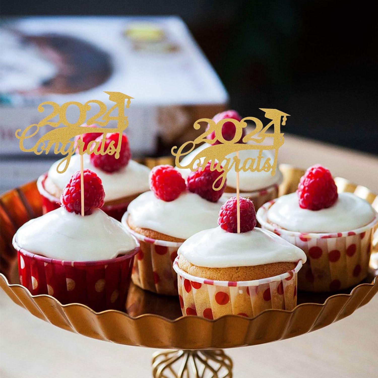 Zerodeko 15pcs 2024 Graduation Cupcake Toppers Glitter Class of 2024 ...